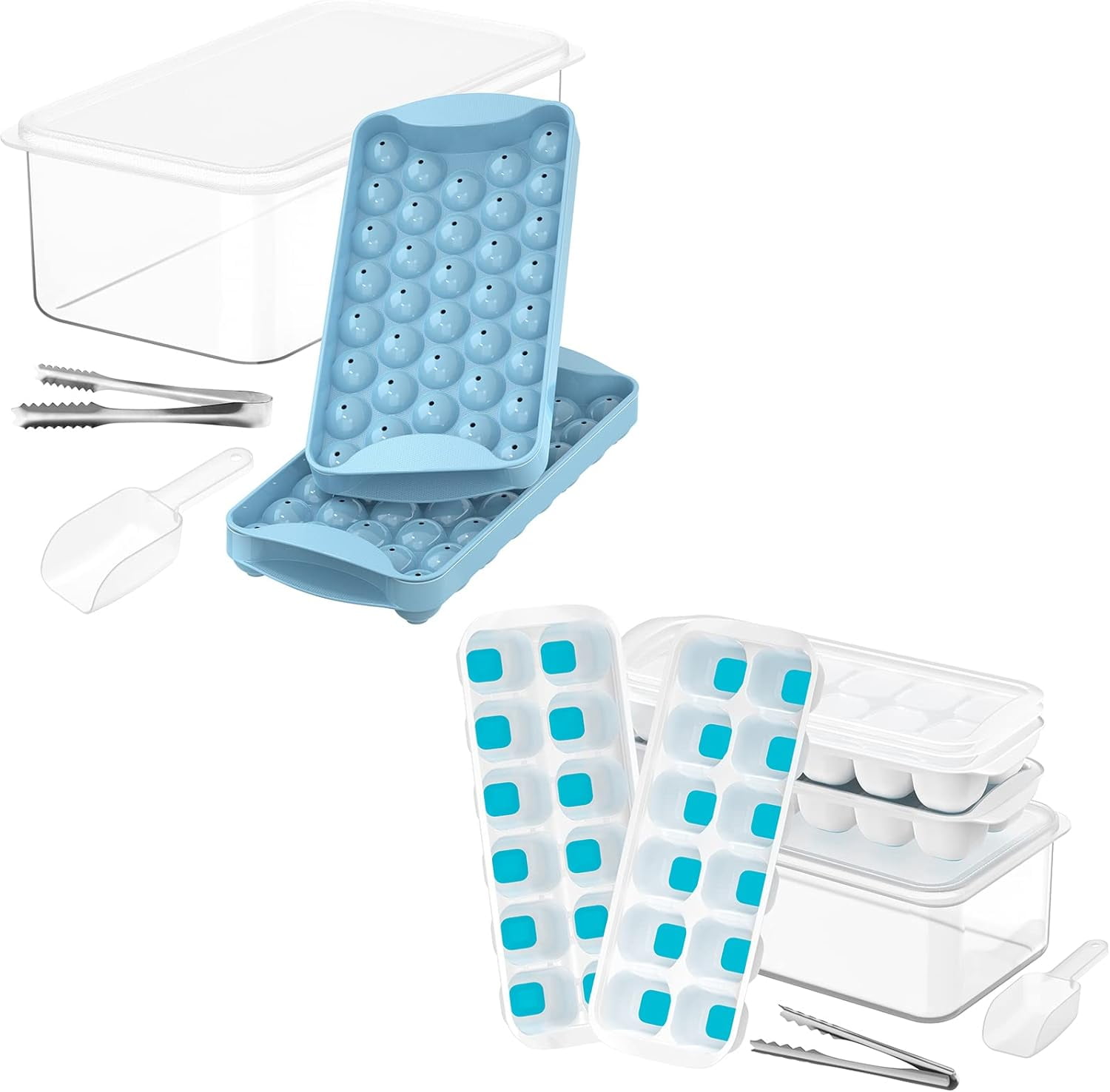 2 Pack 1inch Round Ice Cube Trays with Box + 4 Pack Ice Cube Trays with ...