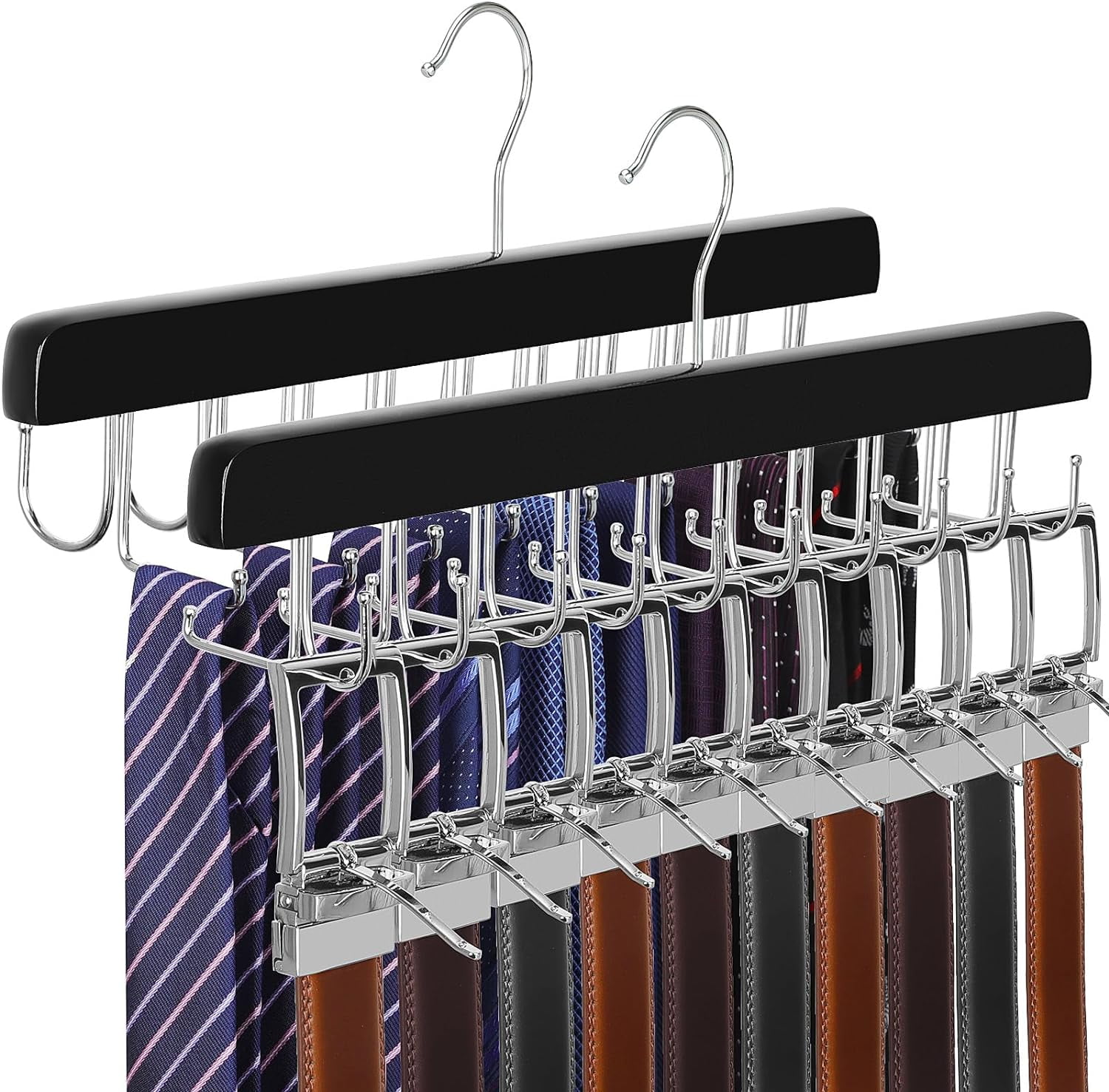2 Pack 2 in 1 Belt Tie Hanger for Closet Max 60 Belts with 60 Ties ...