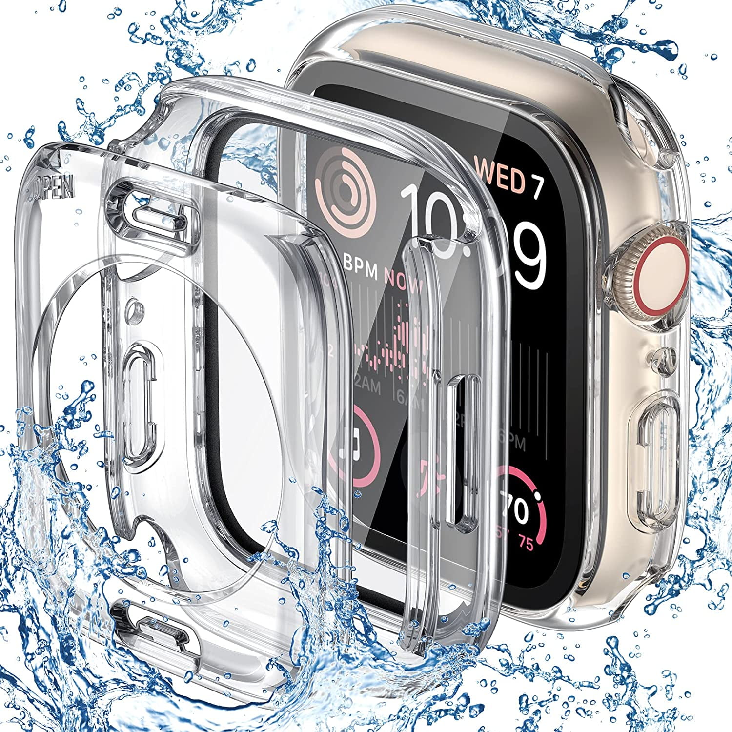 [2 Pack] 2 in 1 Waterproof Apple Watch Screen Protector 40mm Case SE ...