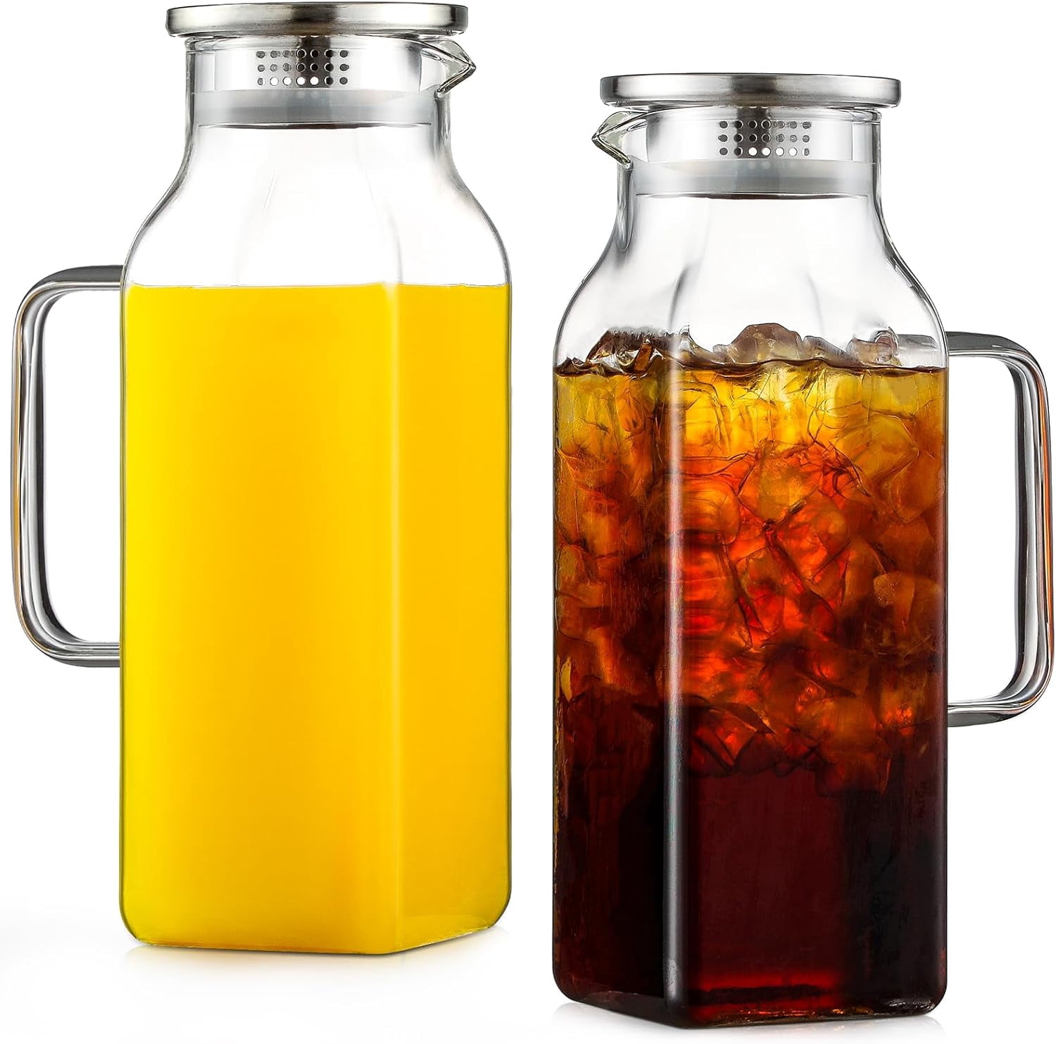 2 Pack 2.22 Liters/75 oz Square Glass Pitcher with Lid and Handle for ...