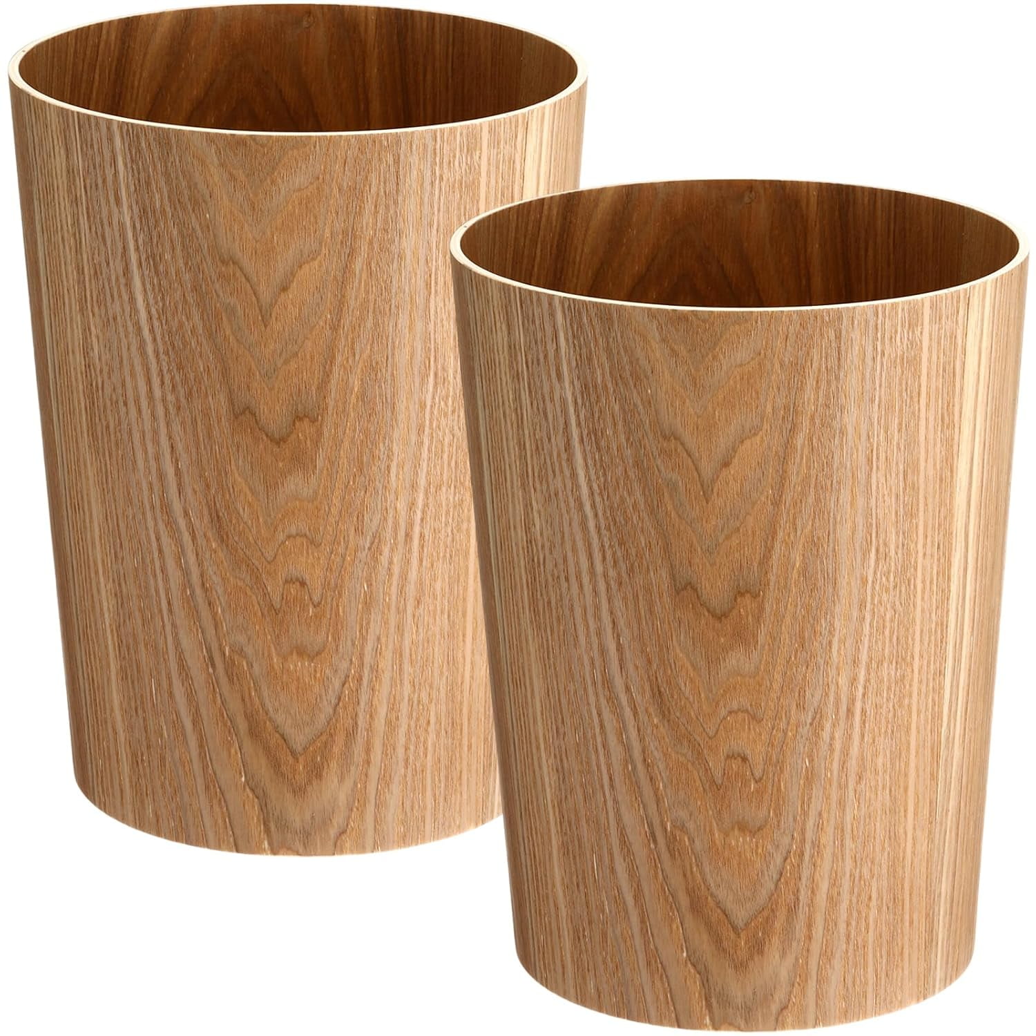 2 Pack 2.3 Gallons Wood Trash Can Wastebasket Natural Wood Round ...
