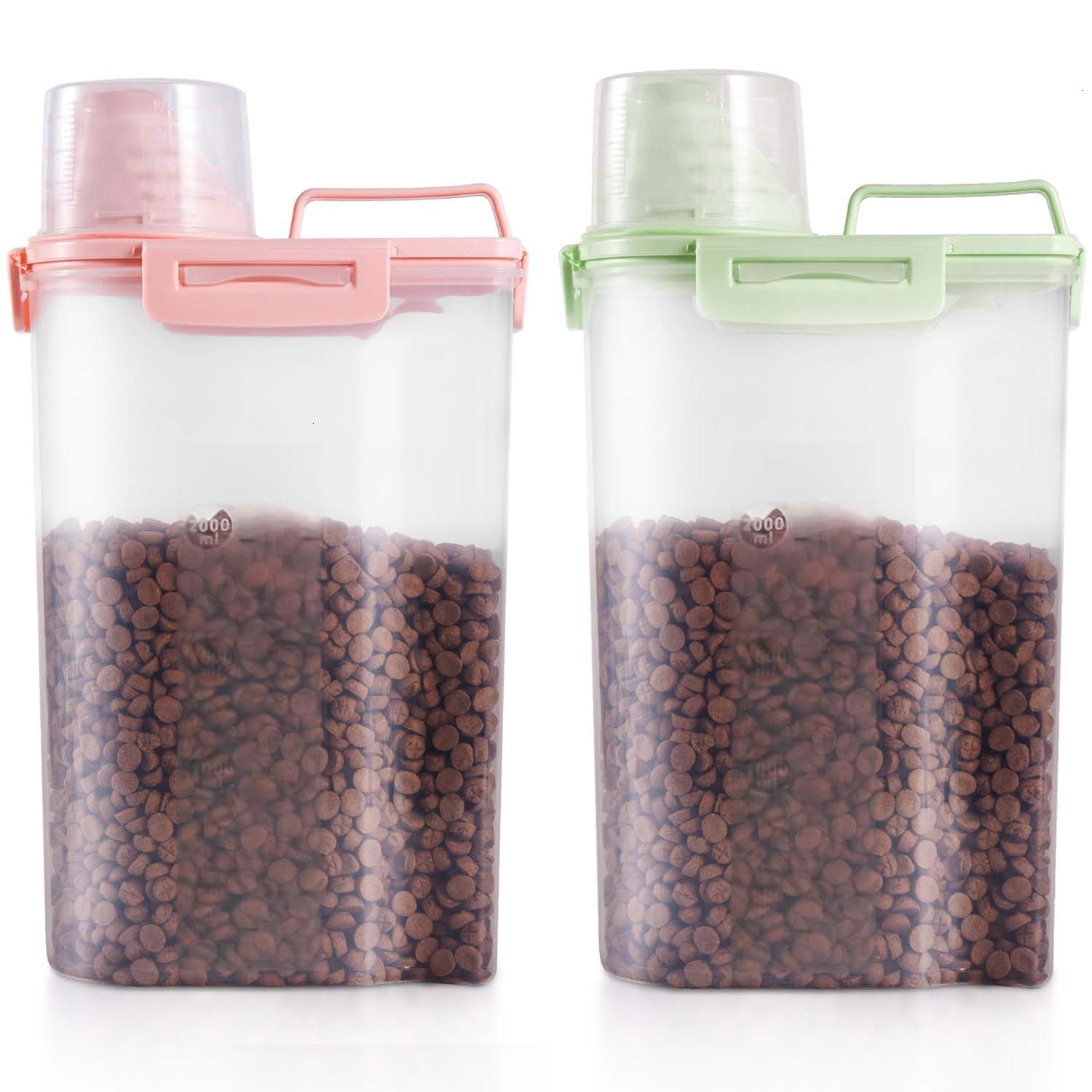 2 Pack 2.5Lb Pet Food Storage Container With Measuring Cup, 3L Cat Food ...
