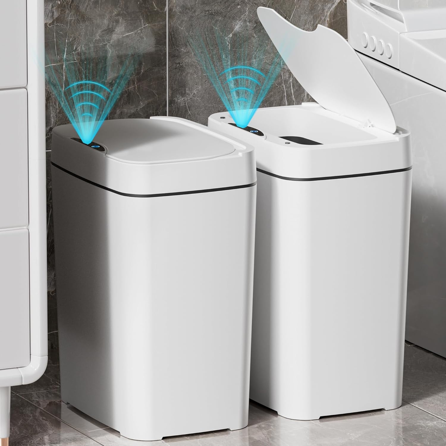 2 Pack 2.7 Gal Bathroom Trash Can with Lid, Automatic Trash Can Small ...