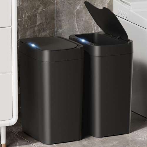 2 Pack 2.7 Gal Bathroom Trash Can with Lid, Automatic Trash Can Small ...