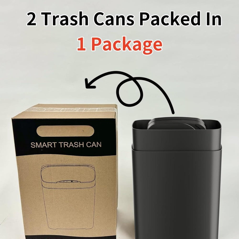 2 Pack 2.7 Gal Bathroom Trash Can with Lid, Automatic Trash Can Small ...