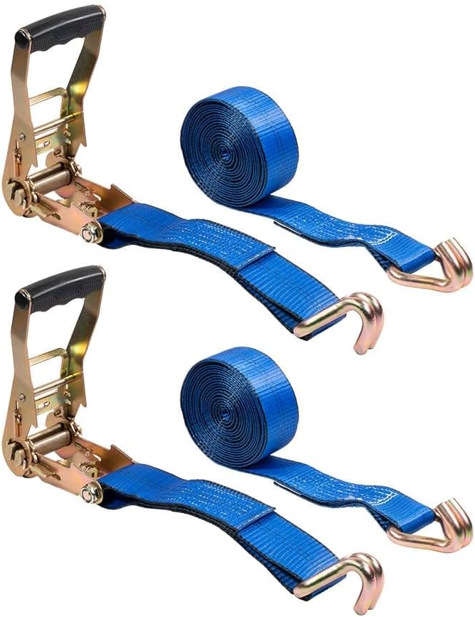 (2 Pack) 2 Inch x 15 FT Blue Ratchet Strap with J Hooks - 10,000 Lbs ...