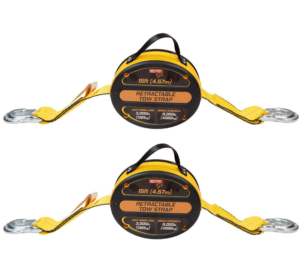 2 Pack 2 Inch x 15 FT Retractable Tow Strap with Carbon Steel Slip ...