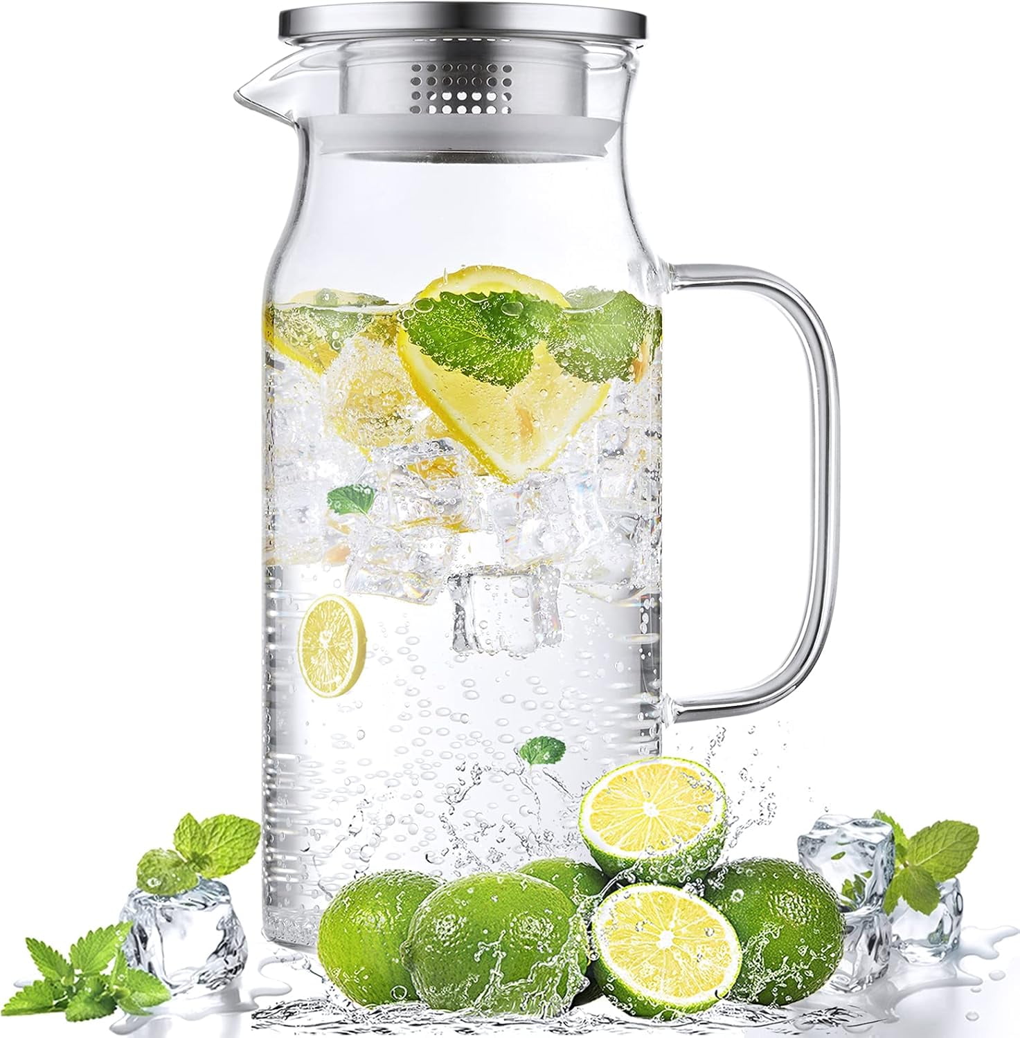 2 Pack 2 Liter 68 oz 2.1 Qt Glass Pitcher with Lid and Spout, Bivvclaz ...