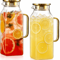 2 Pack 2 Liters/68 oz Square Glass Pitcher with Lid and Handle for ...