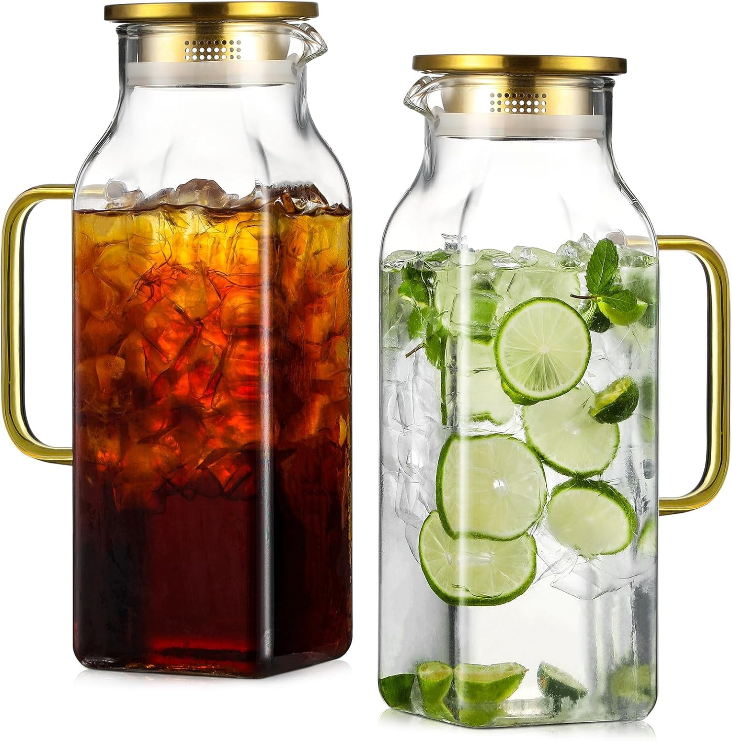 2 Pack 2 Liters/68 oz Square Glass Pitcher with Lid and Handle for ...