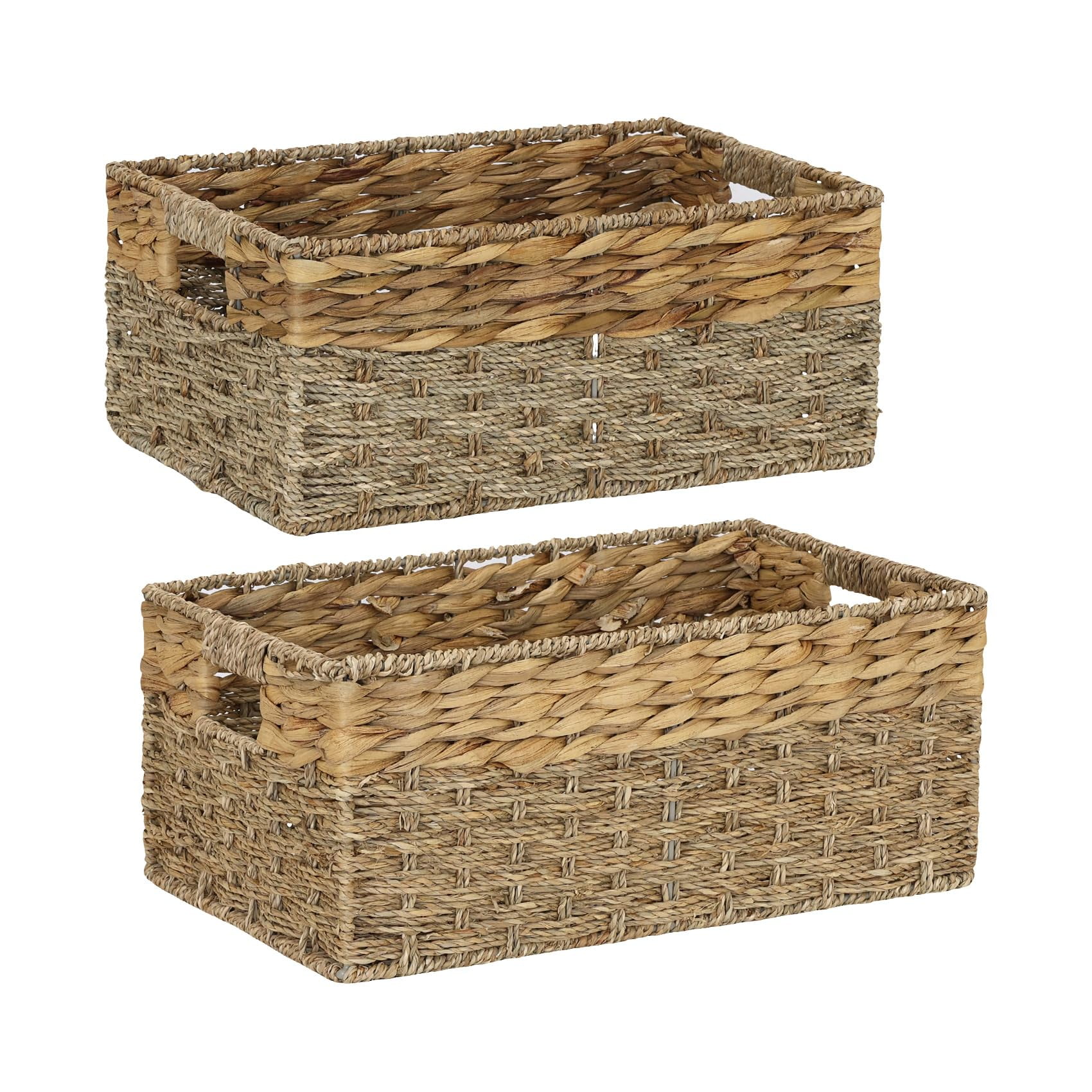 [2-Pack, 2-Size] Wicker Storage Baskets with Handles, Water Hyacinth ...