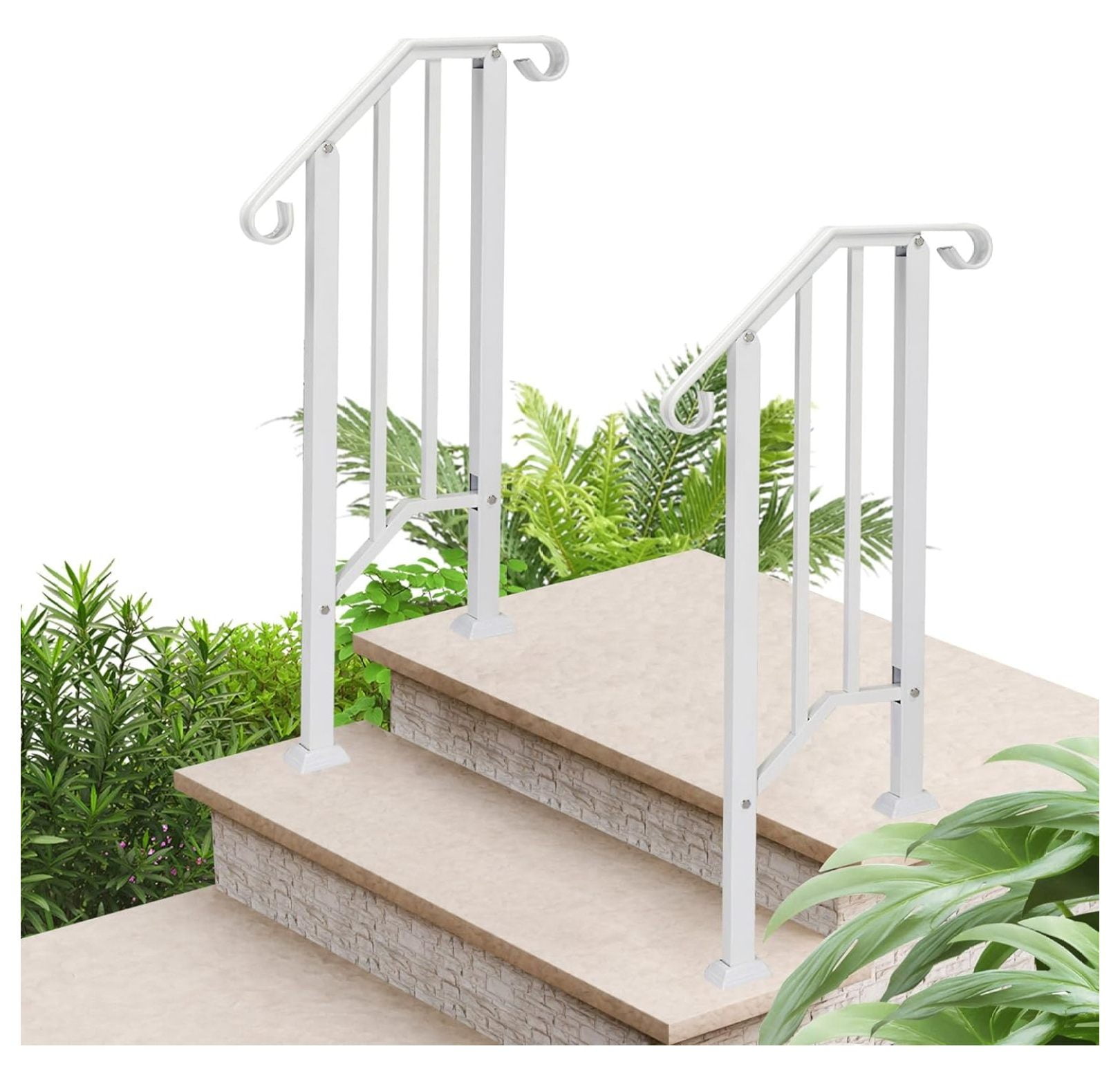 2 Pack 2 Step Handrails for Outdoor Steps, Wrought Iron Stair Railing ...