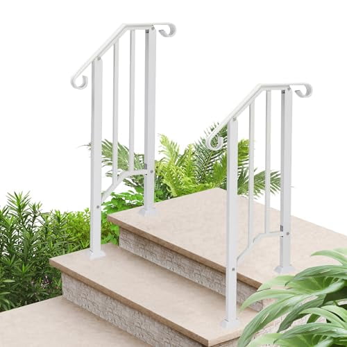 2 Pack 2 Step Handrails for Outdoor Steps, Wrought Iron Stair Railing ...