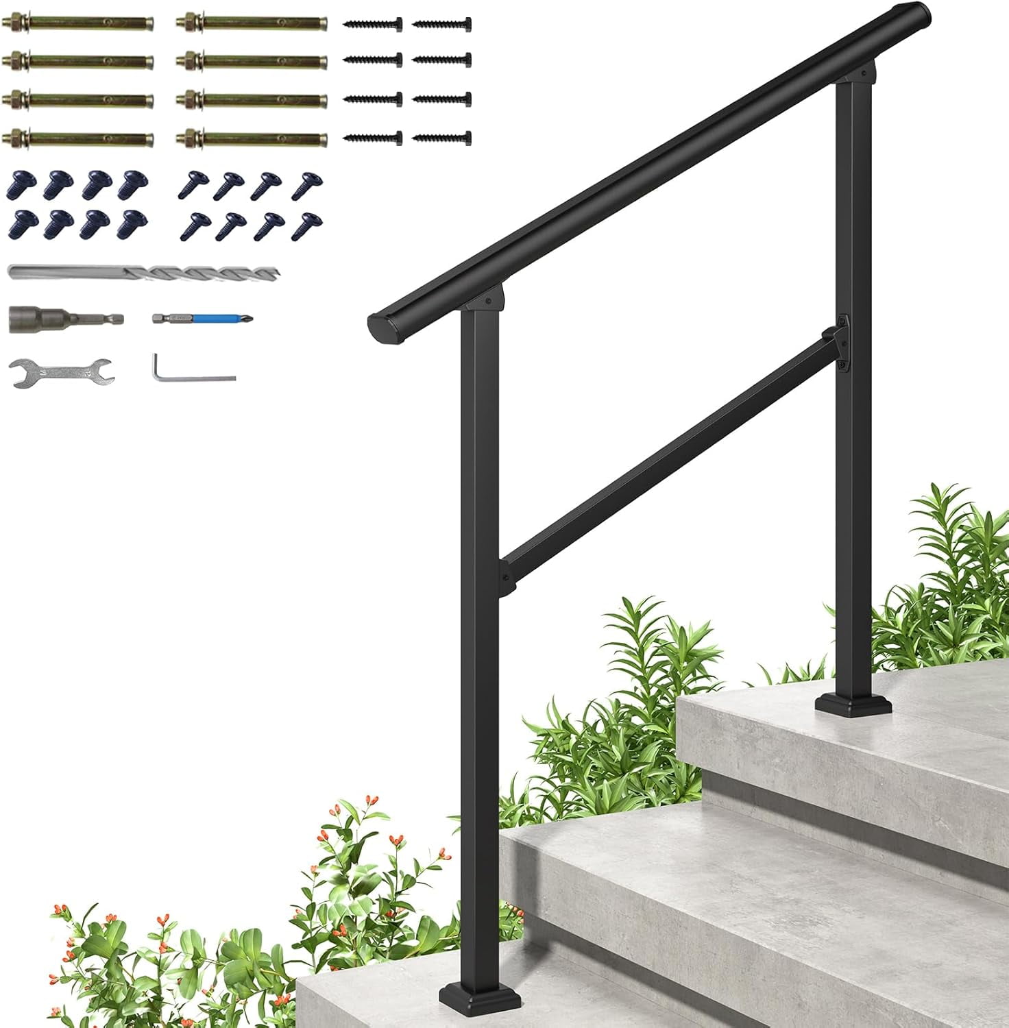 2 Pack 2 Step Handrails for Outdoor Steps, Safety Outdoor Hand Rails ...