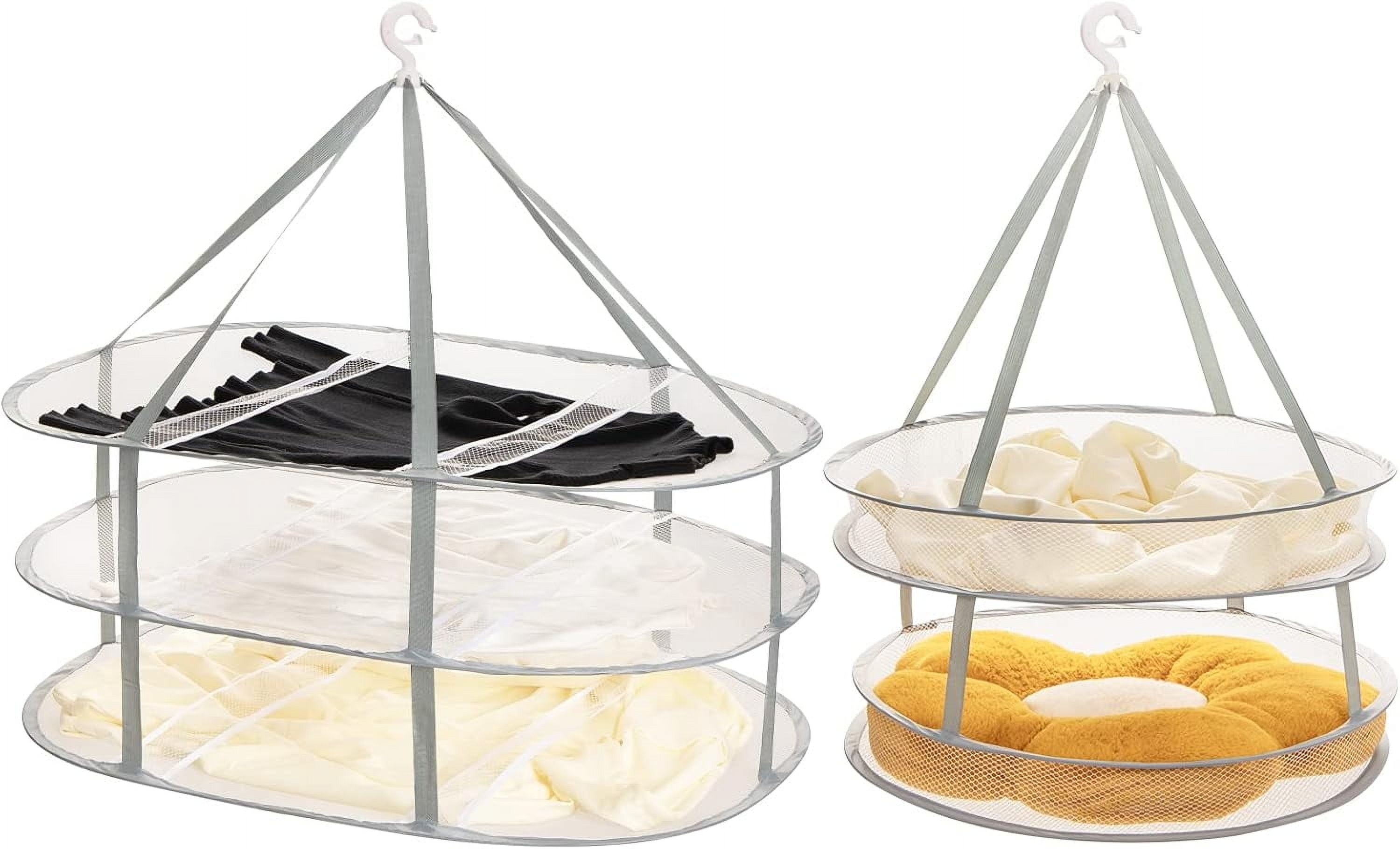 2 Pack 2-Tier & 3-Tier Folding Mesh Clothes Hanging Dryer, Sweater ...