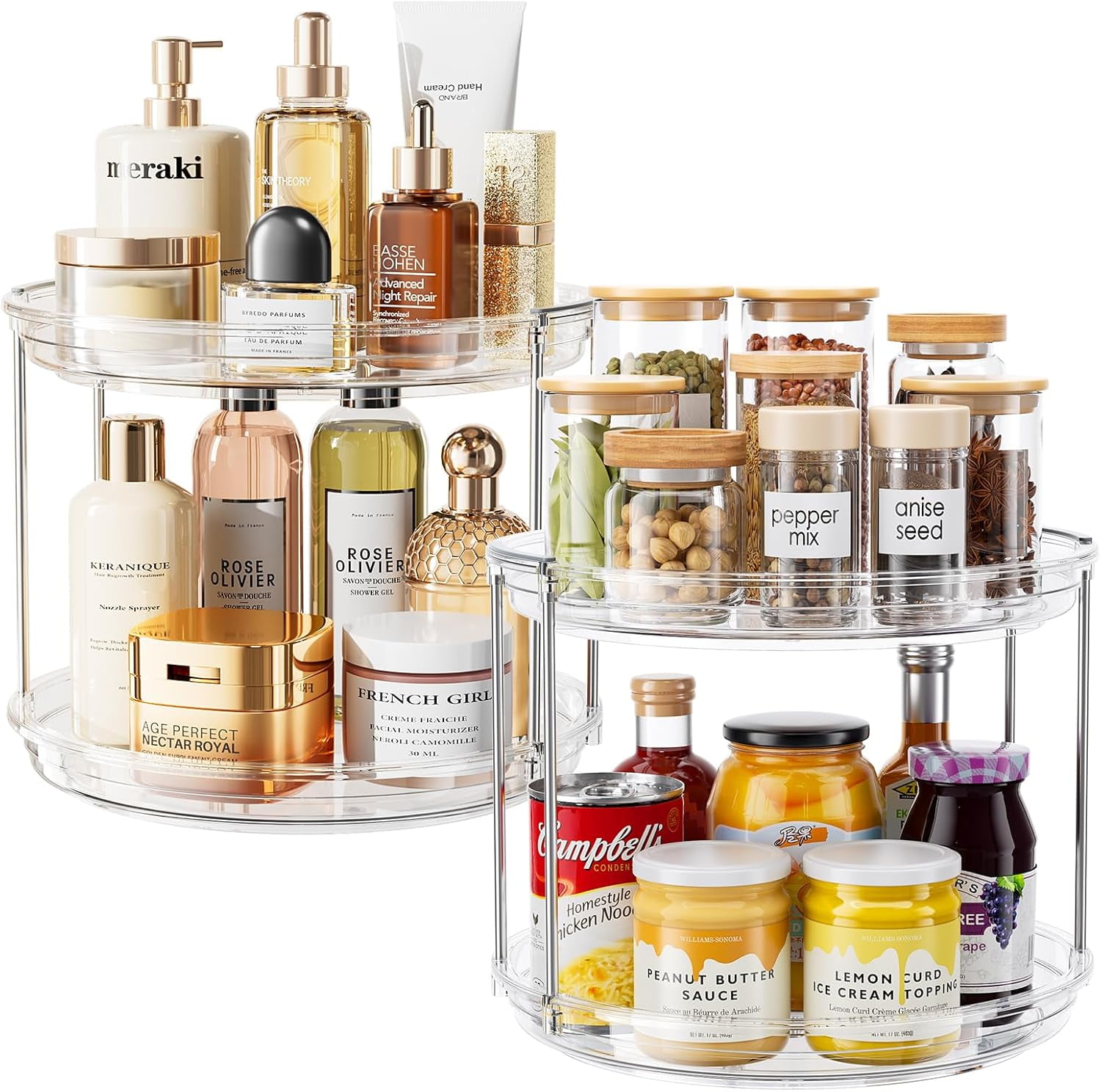 2 Pack 2-Tier Lazy Susan Turntable Organizer 9.25 Inch Rotating Spice ...