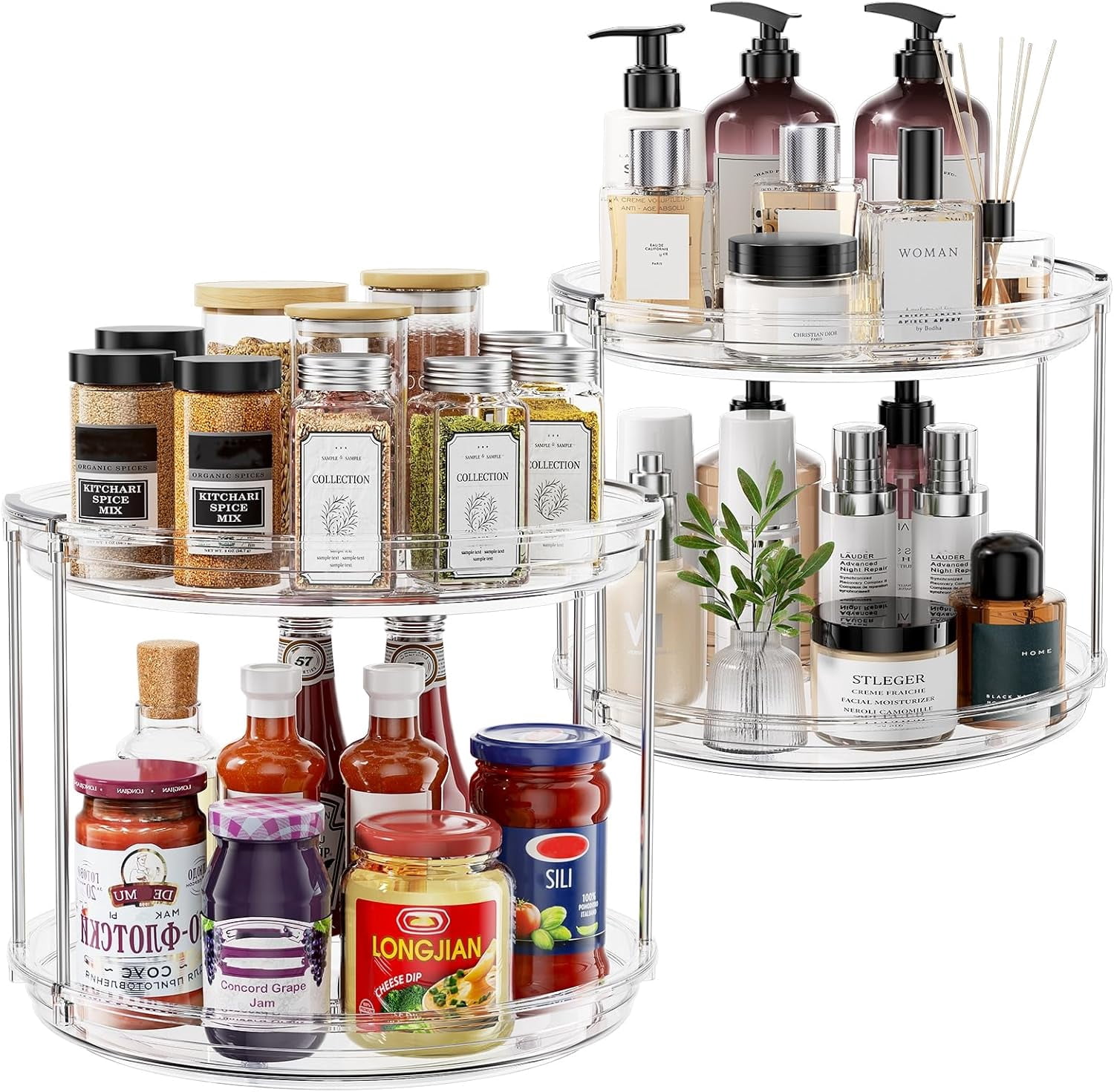 2 Pack 2 Tier Lazy Susan Turntable Organizer 9.25 inch, Rotating Spice ...