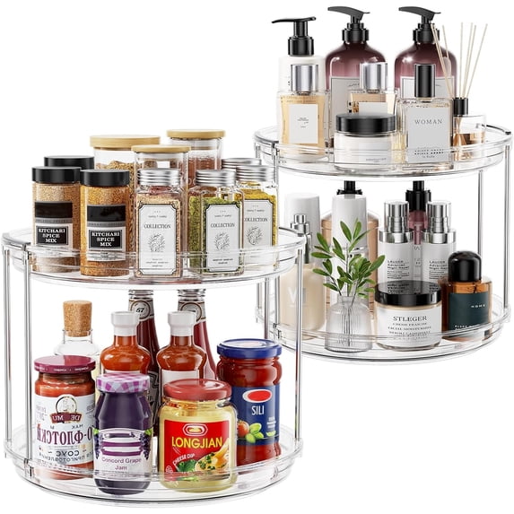 2 Pack 2 Tier Lazy Susan Turntable Organizer 9.25 inch, Rotating Spice ...