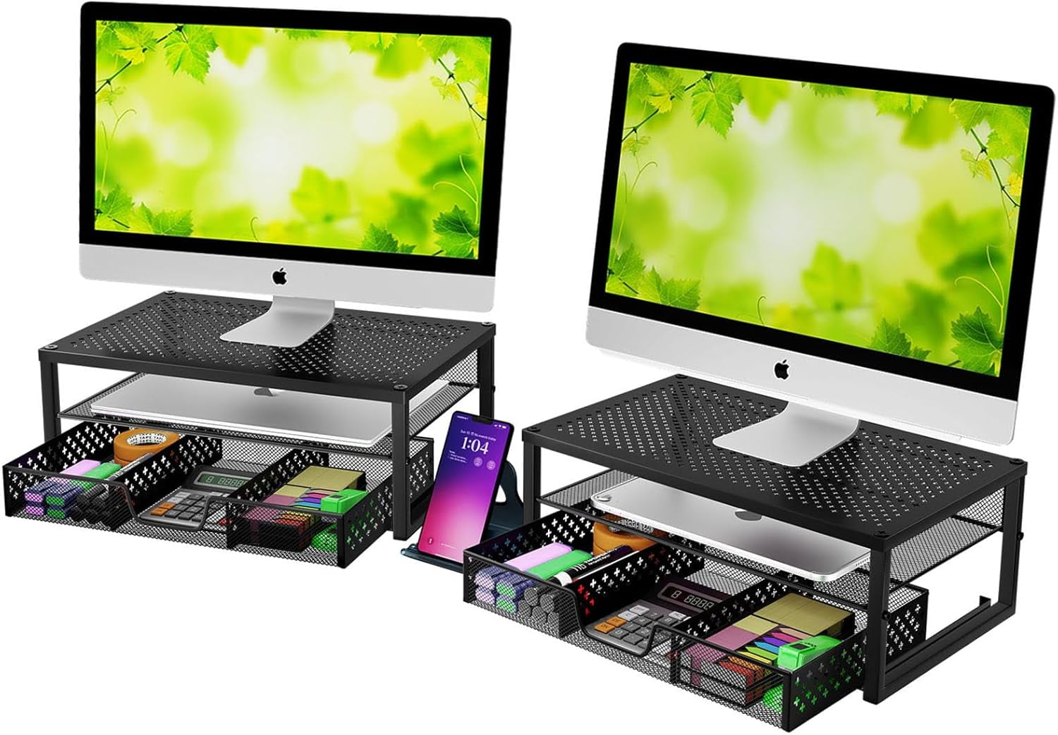 2 Pack 2 Tier Metal Monitor Riser Stand and Computer Desk Organizer ...