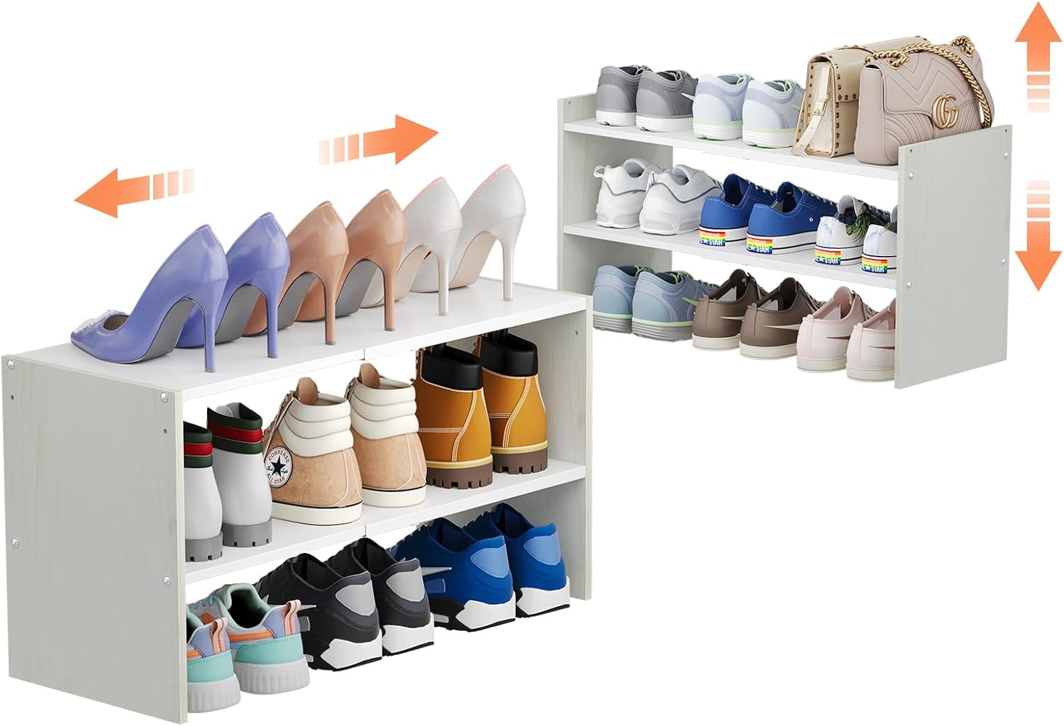 2 Pack 2-Tier Shoe Rack Organizer for Closet, Expandable and Adjustable ...