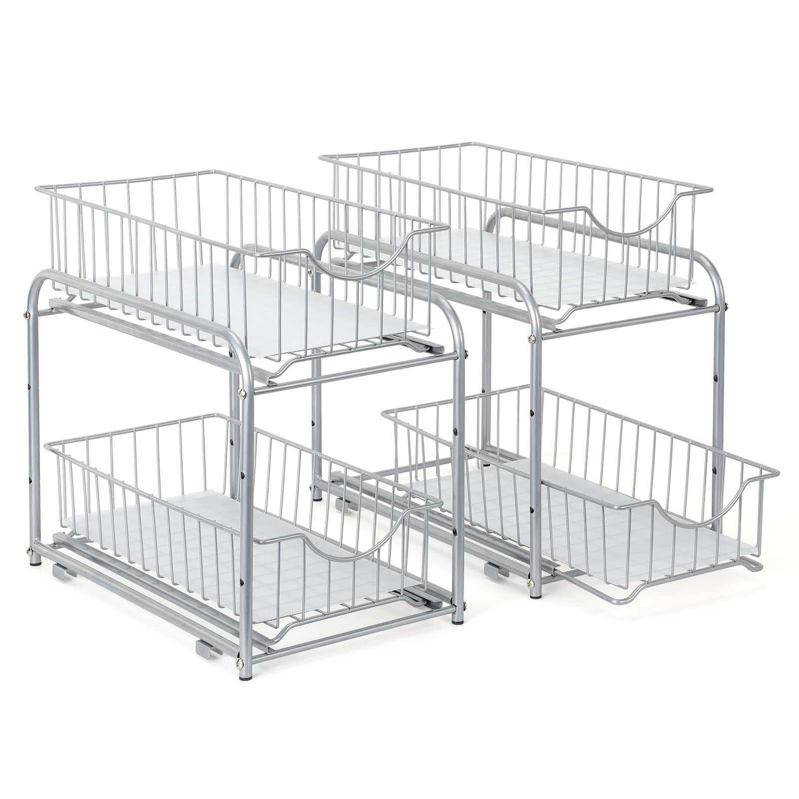 2-Pack 2-Tier Sliding Wire Drawer Baskets (Silver) – Rolling Storage ...
