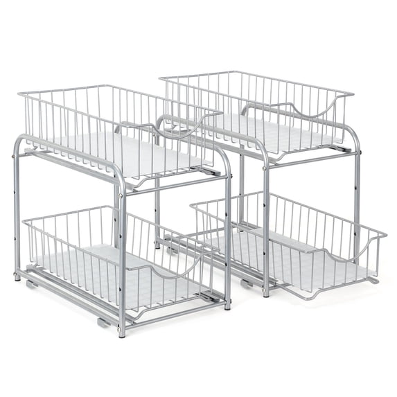 2-Pack 2-Tier Sliding Wire Drawer Baskets (Silver) – Rolling Storage ...