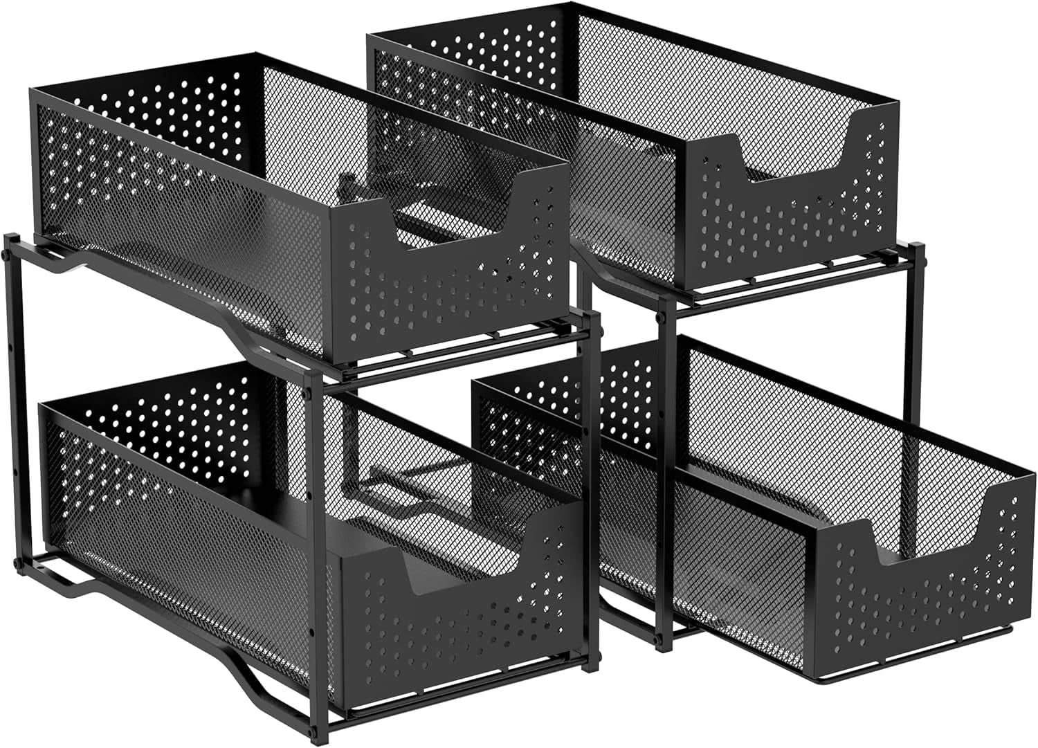 2 Pack 2 Tier Stackable Under Sink Cabinet Organizer with Sliding ...