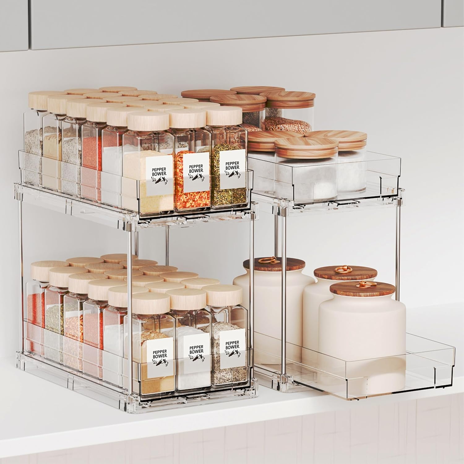 2 Pack 2 Tier Vertical Spice Rack Pull Out,10.4'' Deep Narrow Slide Out ...