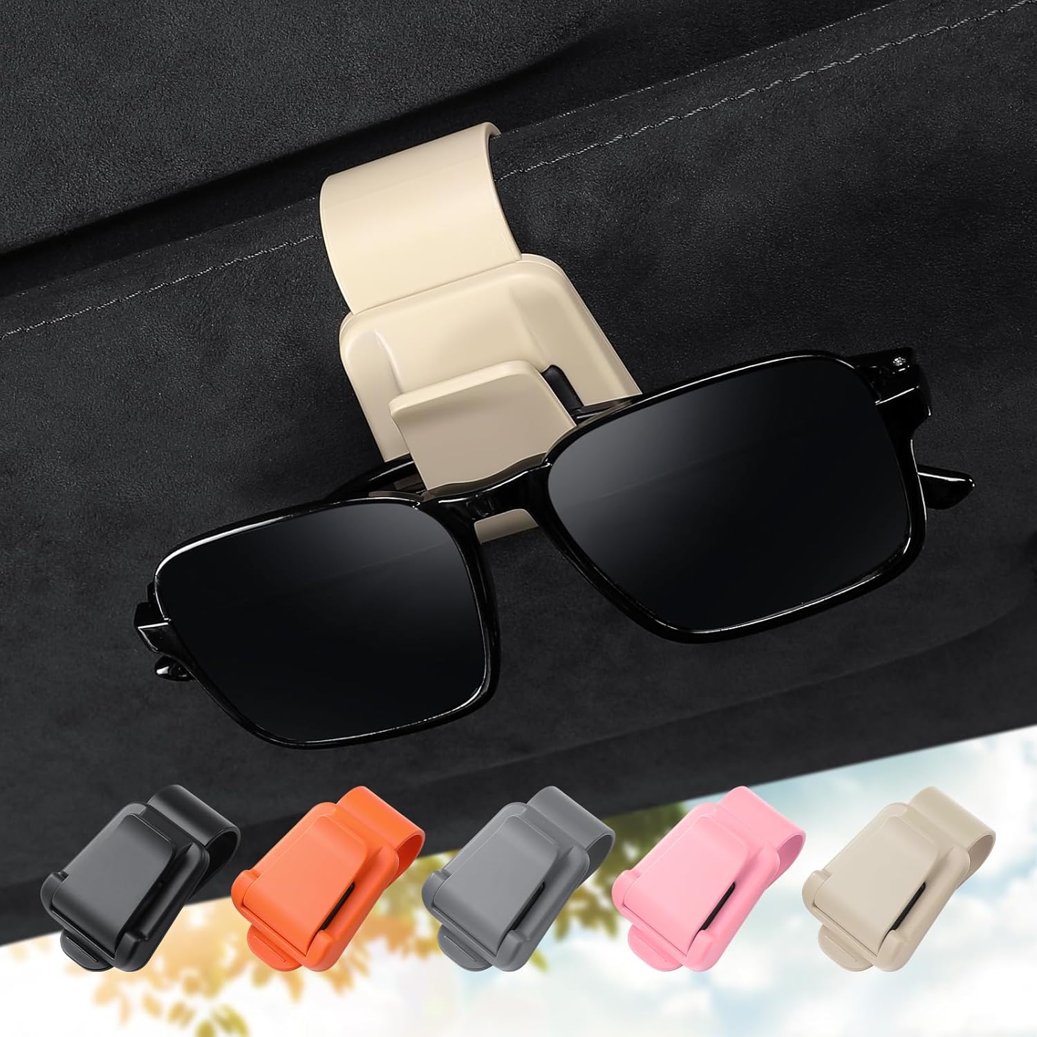 2 Pack 2 in 1 Sunglass Holder for Car Visor Clip Eyeglass Ticket Card ...