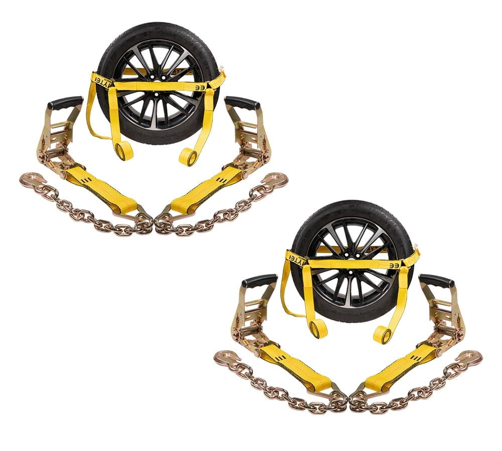 2 Pack 2" x 10' Car Tire Tie Down Straps for Trailers w/ Chain Anchors ...