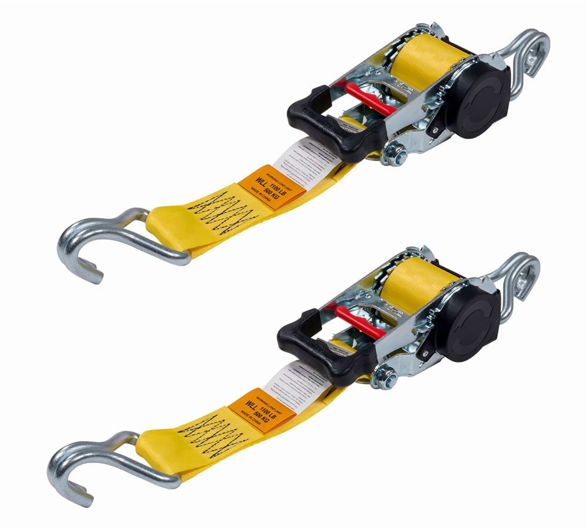 2 Pack 2" x 10' Retractable Ratchet Straps with Double J-Hook - 3,300 ...