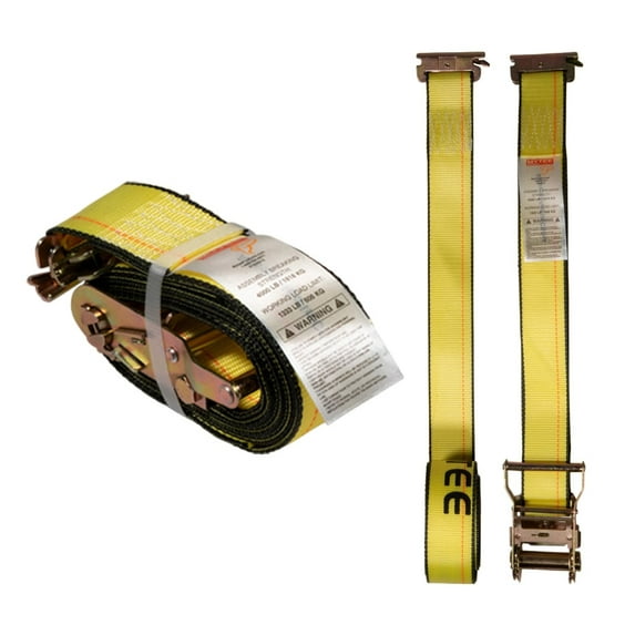 2 Pack 2'' x 12' E Track Ratchet Straps with Spring E-Fittings, 4000 lbs - Yellow Heavy Duty ...