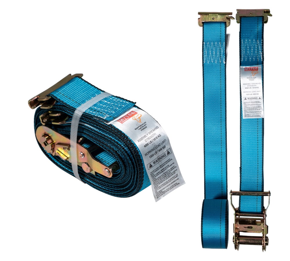 (2 Pack) 2'' x 20' E Track Straps w/ Spring E-Fittings - Blue Ratchet Etrack Straps w/ Heavy ...