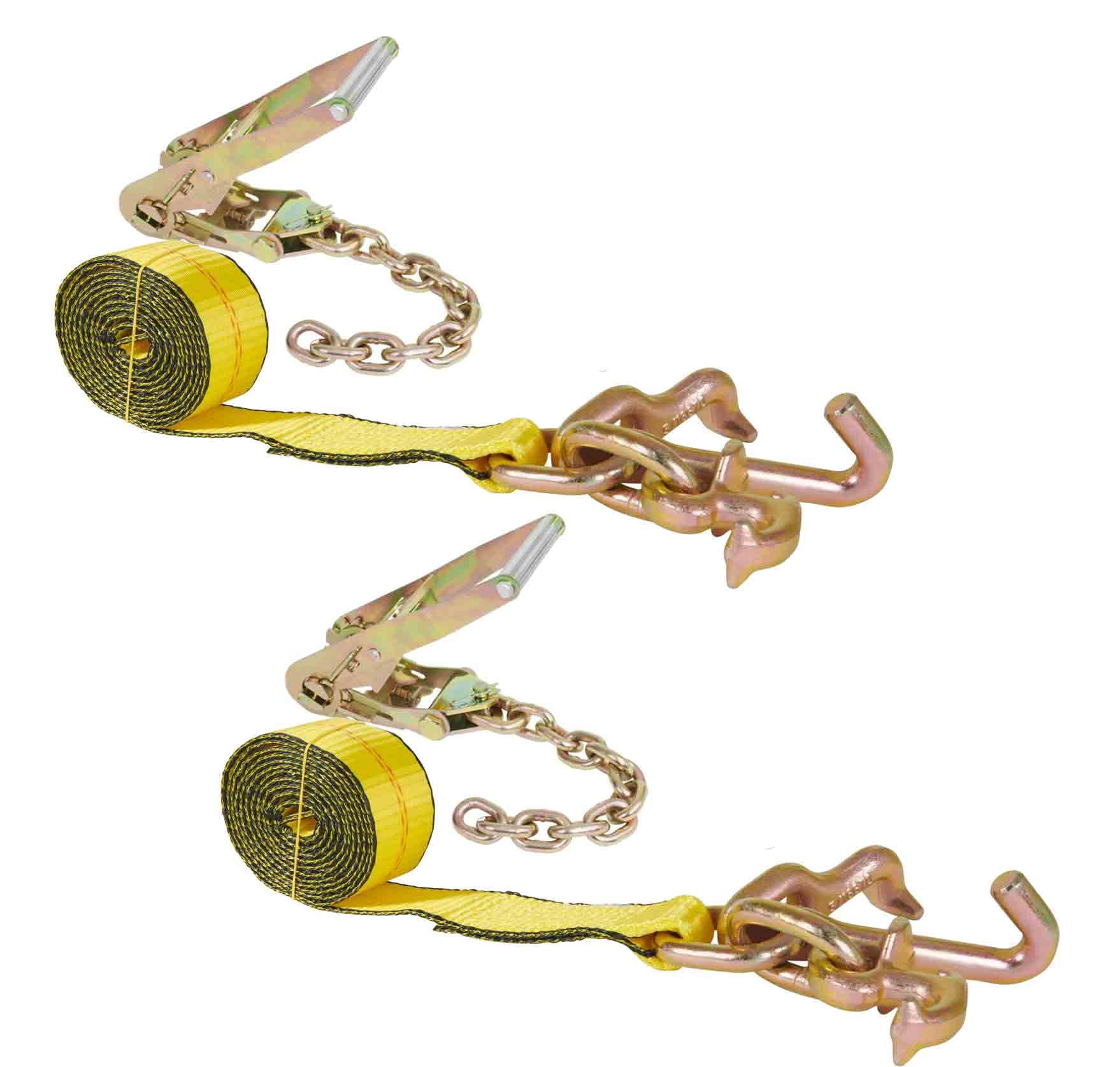 (2 Pack) 2" x 8' Car Tie Down Chain Ratchet Straps with RTJ Cluster ...