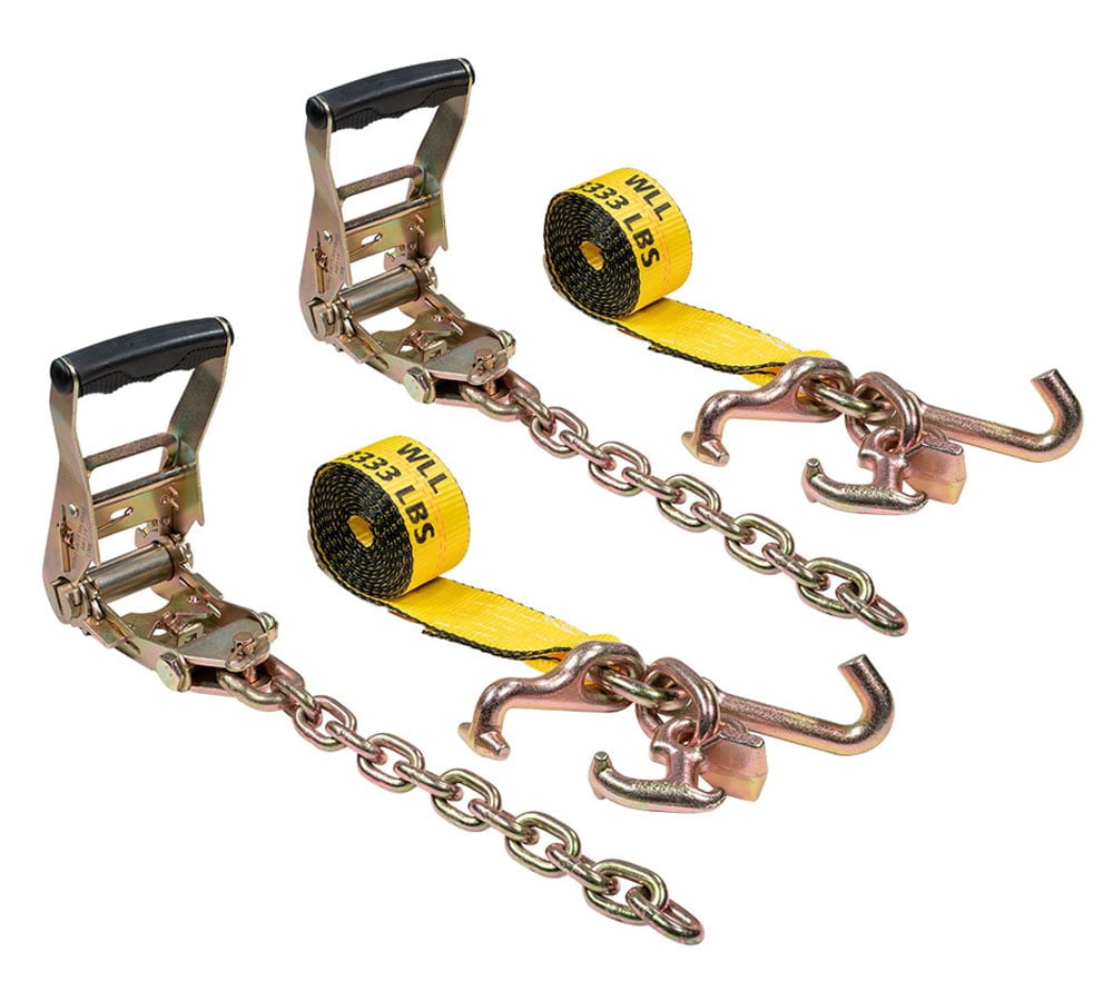 2 Pack 2" Tie Down Chain Ratchet Straps with G70 RTJ Cluster Hooks ...