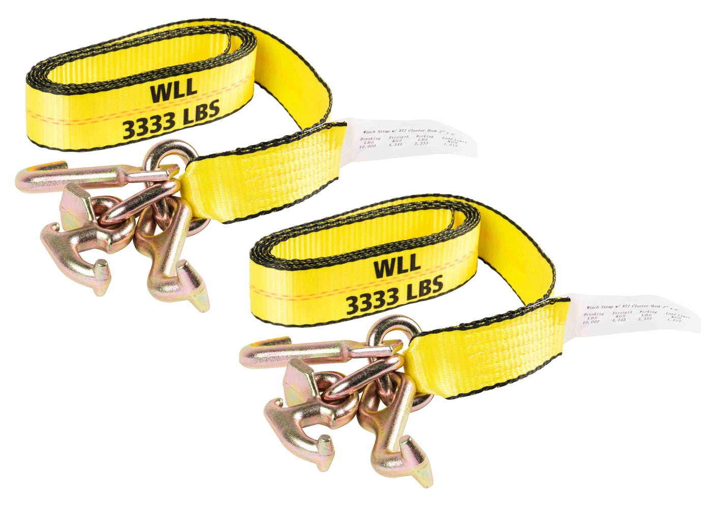 (2 Pack) 2" x 8' Recovery Winch Strap w/RTJ Cluster Hook Towing Truck ...