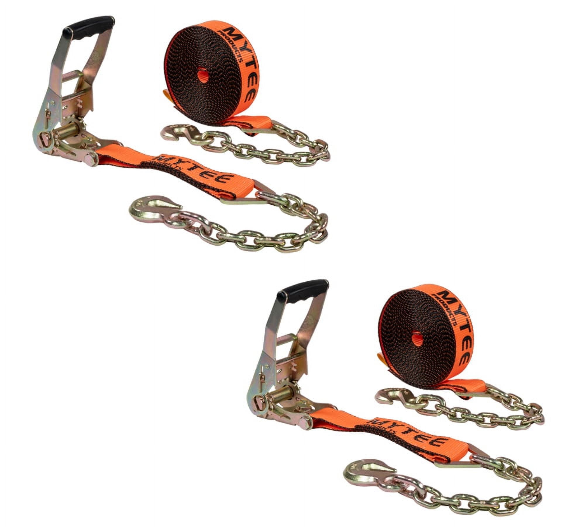 2 Pack 2"x30' Orange Ratchet Strap with Chain Anchor - 4000 Lbs WLL ...