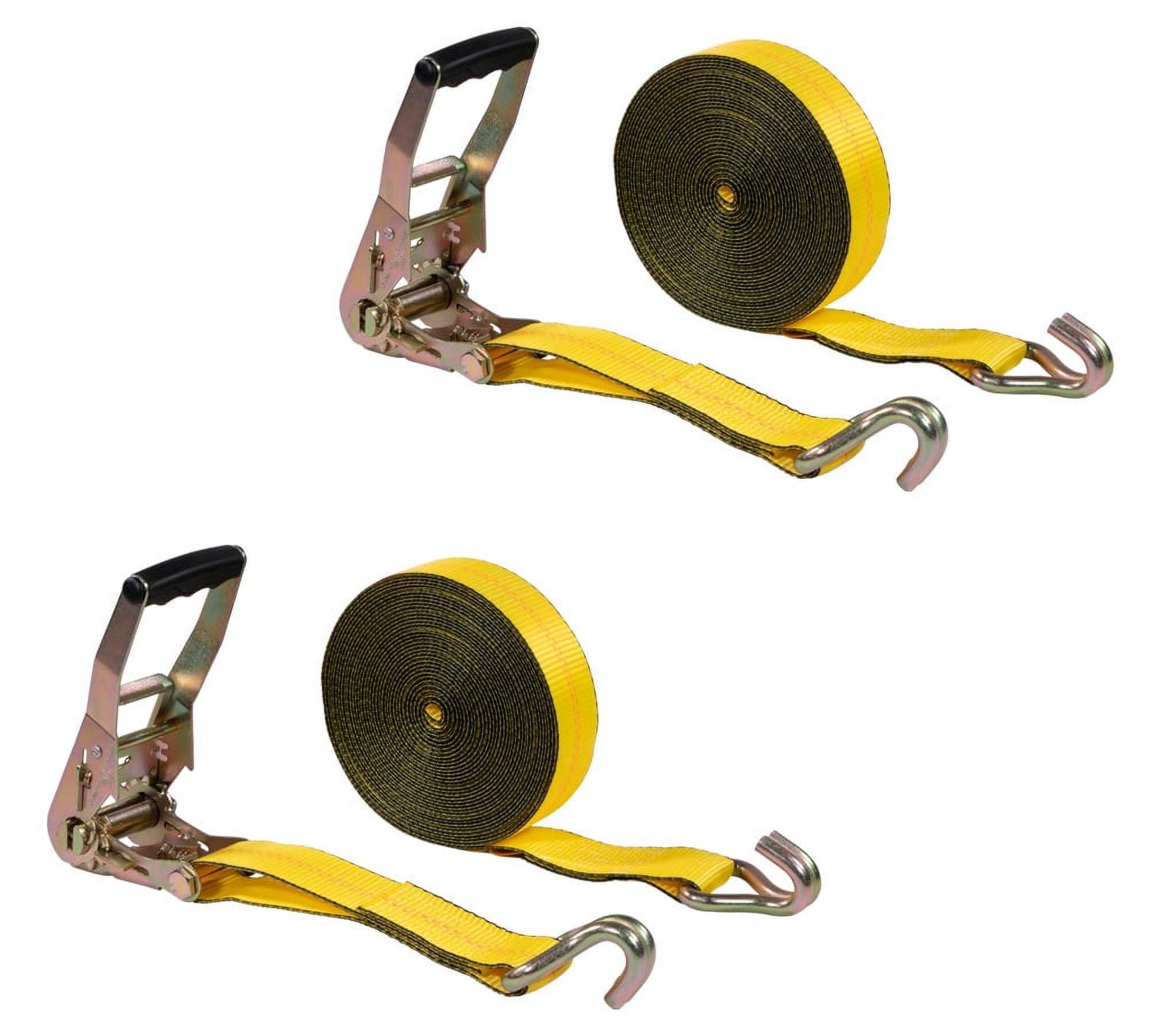 2 Pack 2"x40' Yellow Ratchet Strap with J Hooks - 10,000 Lbs Breaking Strength - Heavy Duty Tie ...