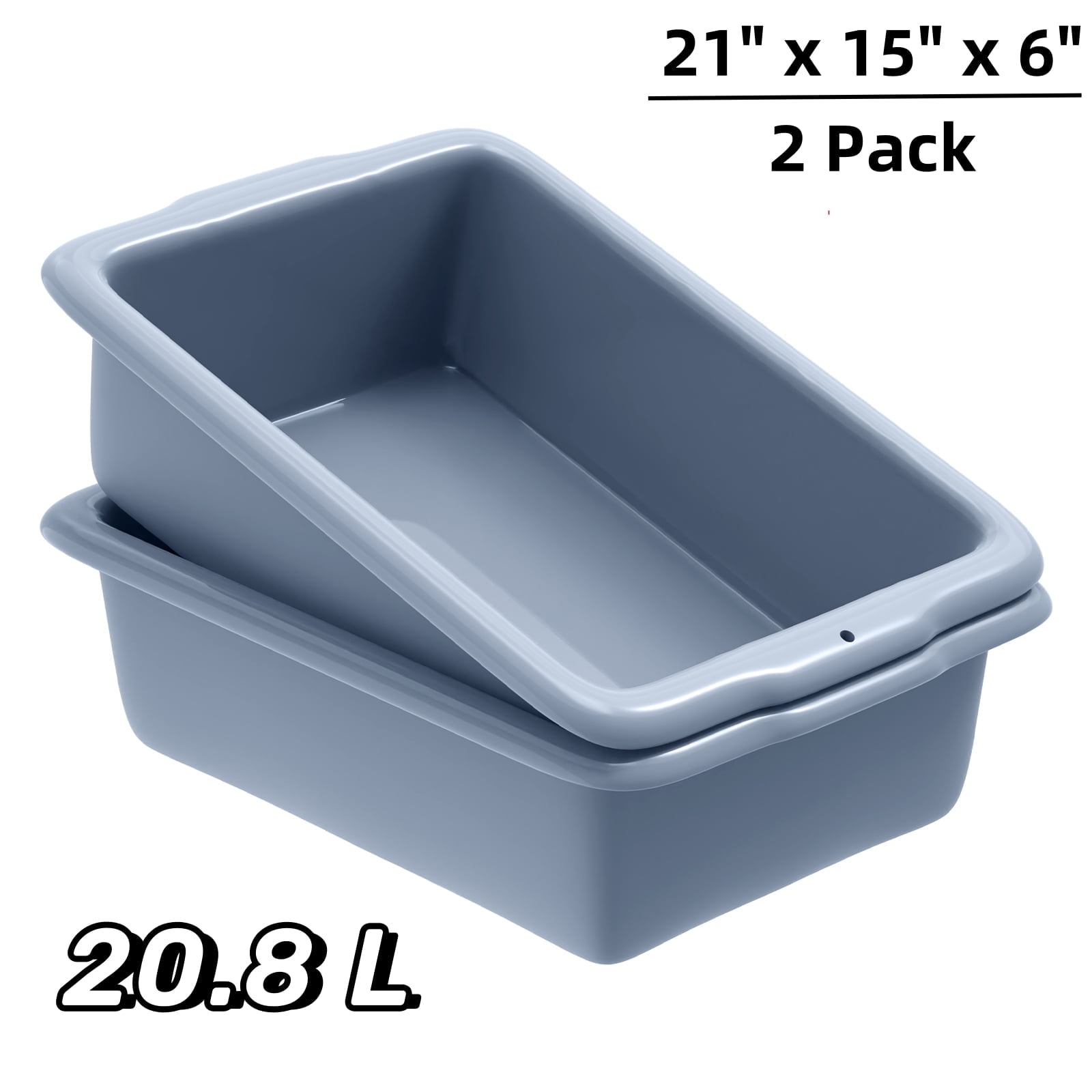 2 Pack 20.8 Liter Commercial Bus Box, Extra Large Plastic Bus Tub, Grey ...