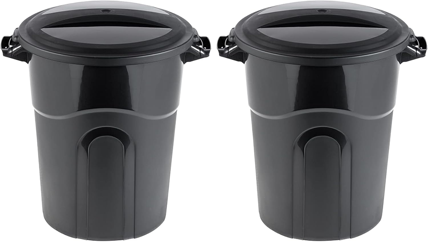 2-Pack 20 Gal Black Waste Containers | Sturdy Round Cans with Pass ...