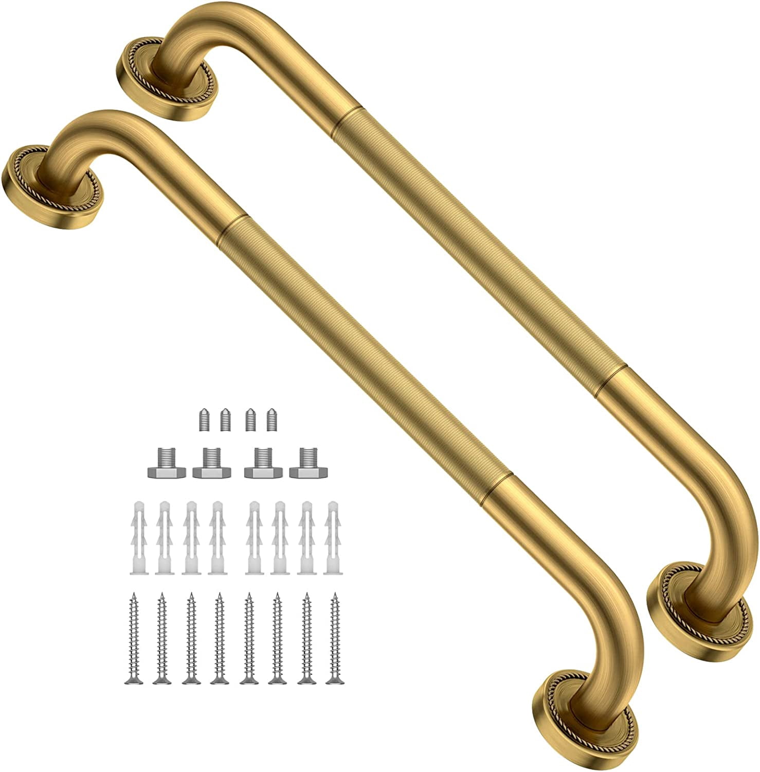2 Pack 20 Inch Anti Slip Bronze Shower Grab Bar Polished Gold,Antique ...