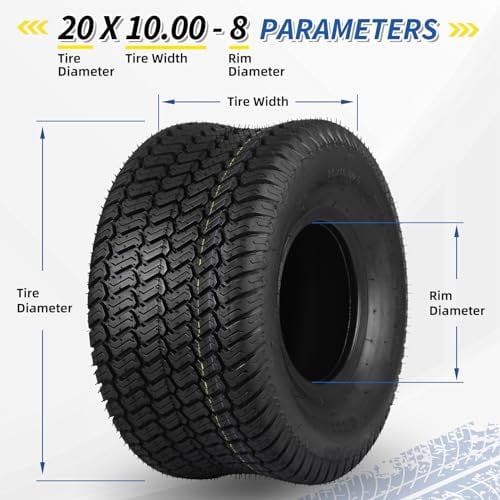 (2 Pack) 20 x 10.00-8 Lawn Mower Tubeless Tire, 20x10-8 for Tractor ...