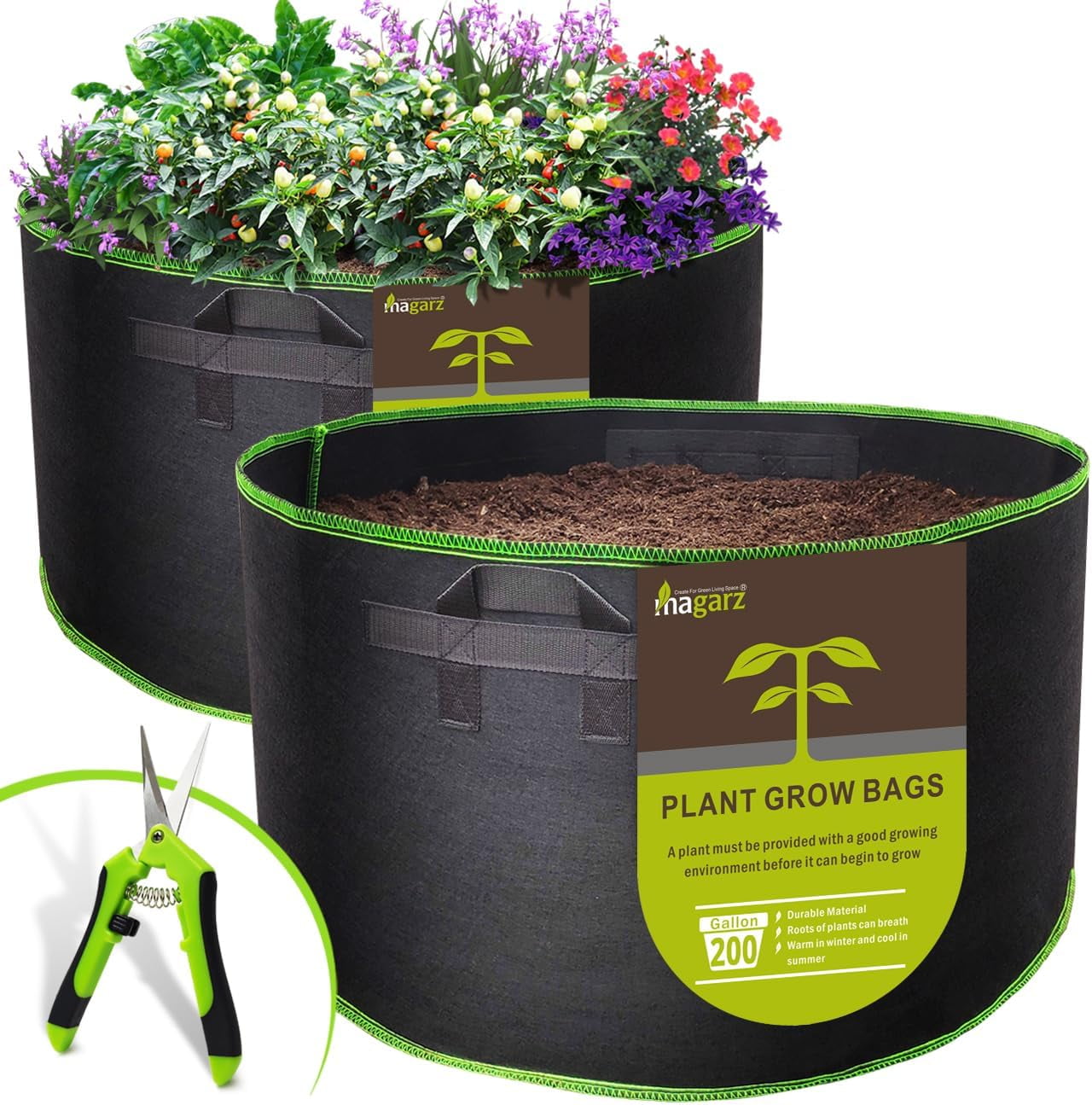 2-Pack 200 Gallon Fabric Flower Pots Garden Felt Grow Bags with Handle ...