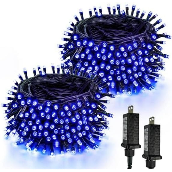 2-Pack 200 LED Extendable Christmas Lights, 66FT Blue Christmas ...