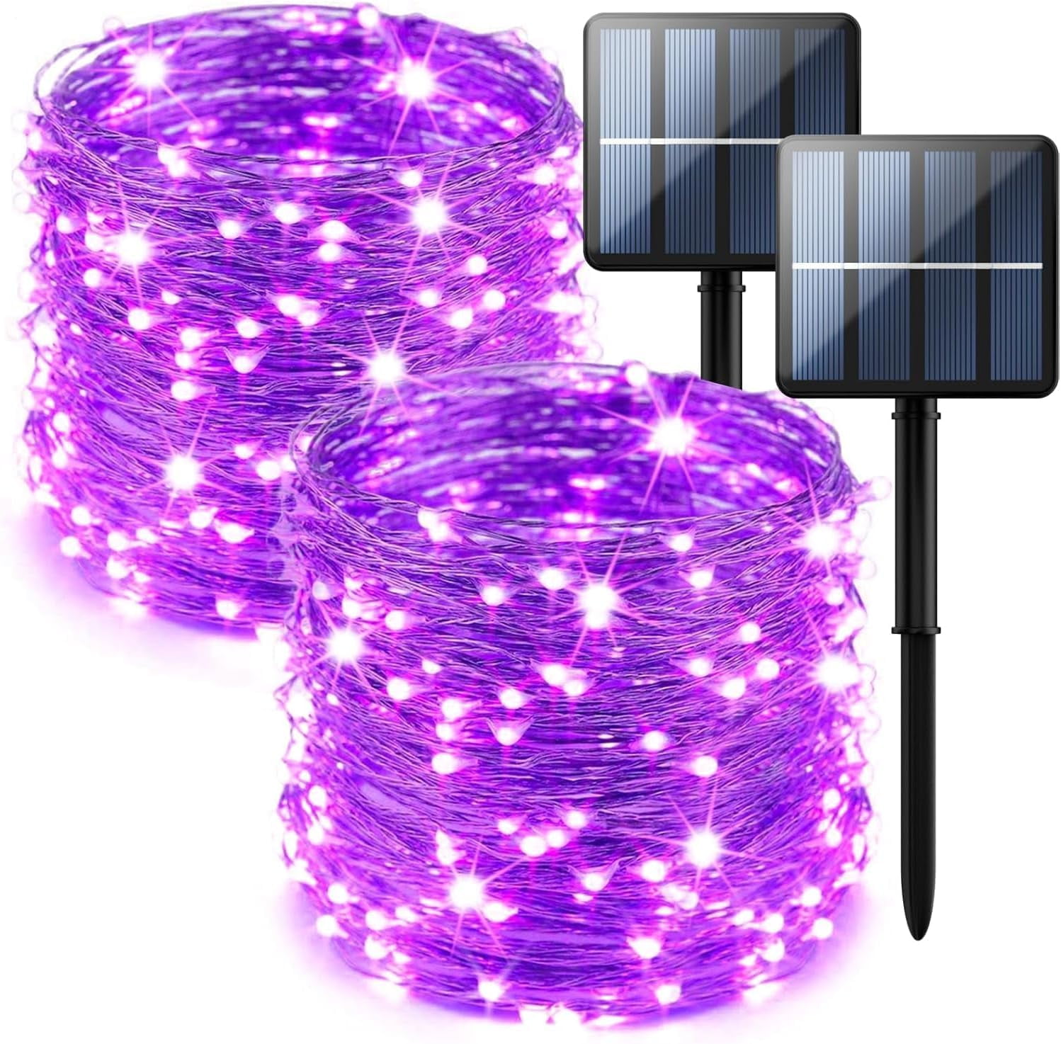 2-Pack 200 LED Solar Fairy Lights Outdoor, Upgraded Oversize Lamp Beads ...