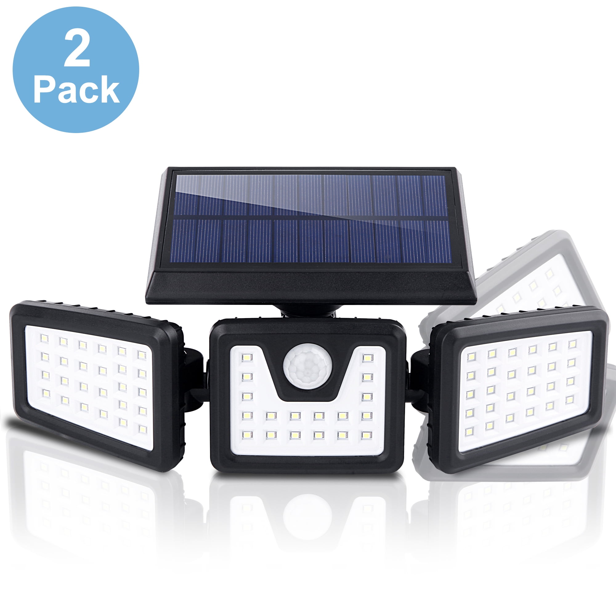 2 Pack,2000 Lumen 70 LED Security Solar Light,3 Heads,270 Degree ...