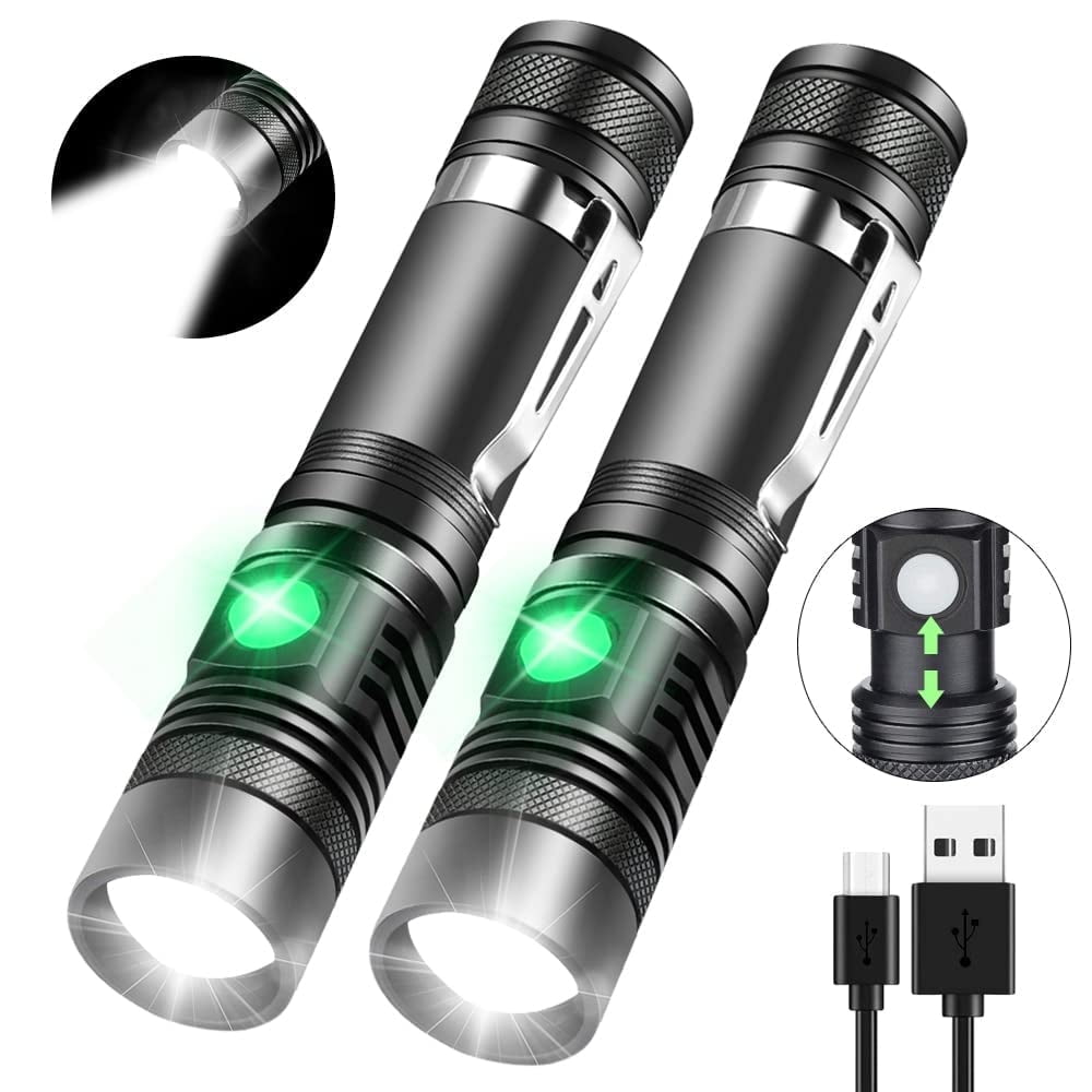 2 Pack 20000 Lumens Compact LED Flashlights, USB Rechargeable Mini ...