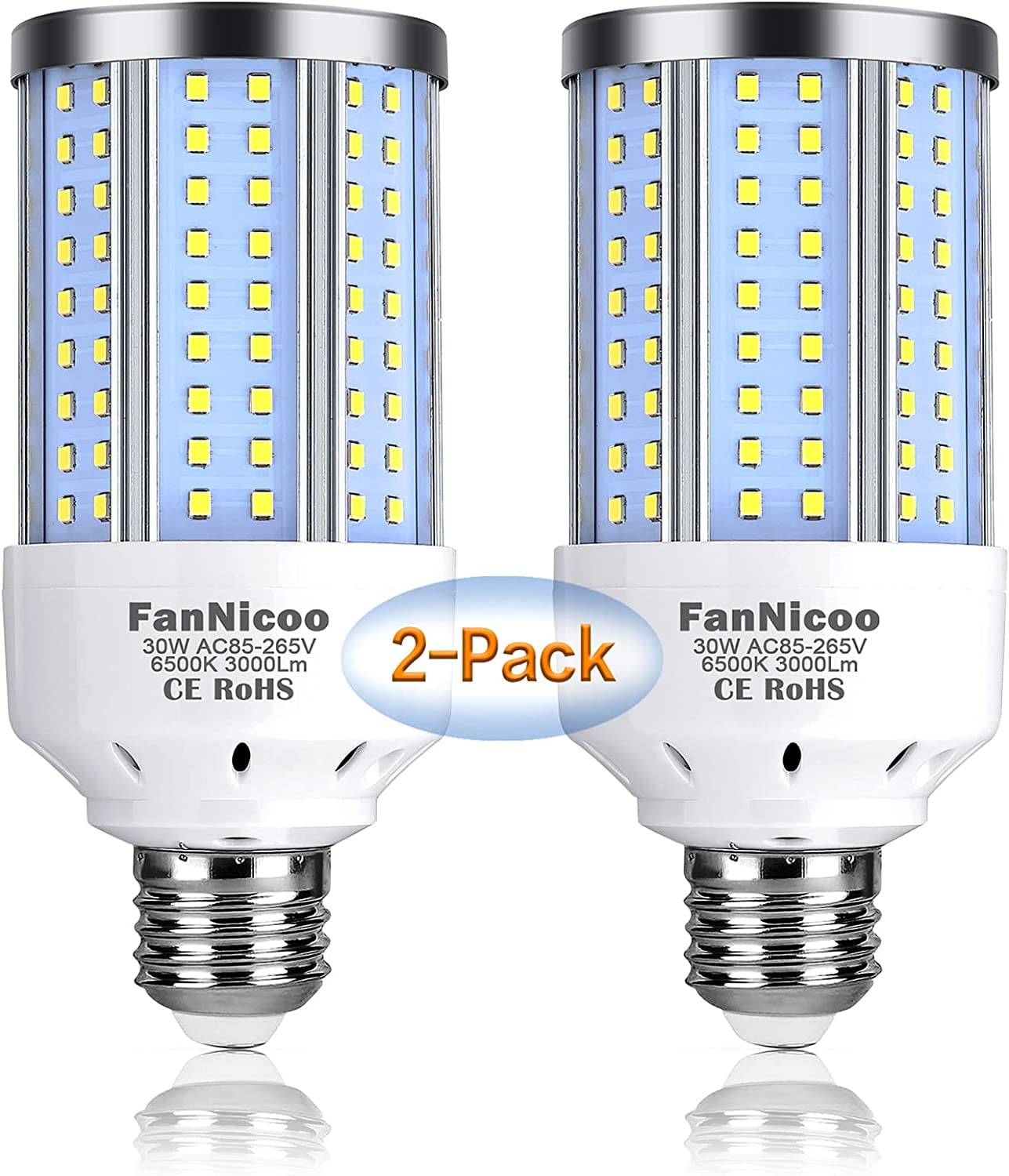 2-Pack 200W Equivalent LED Corn Light Bulb 3000 Lumen 6500K Cool White ...