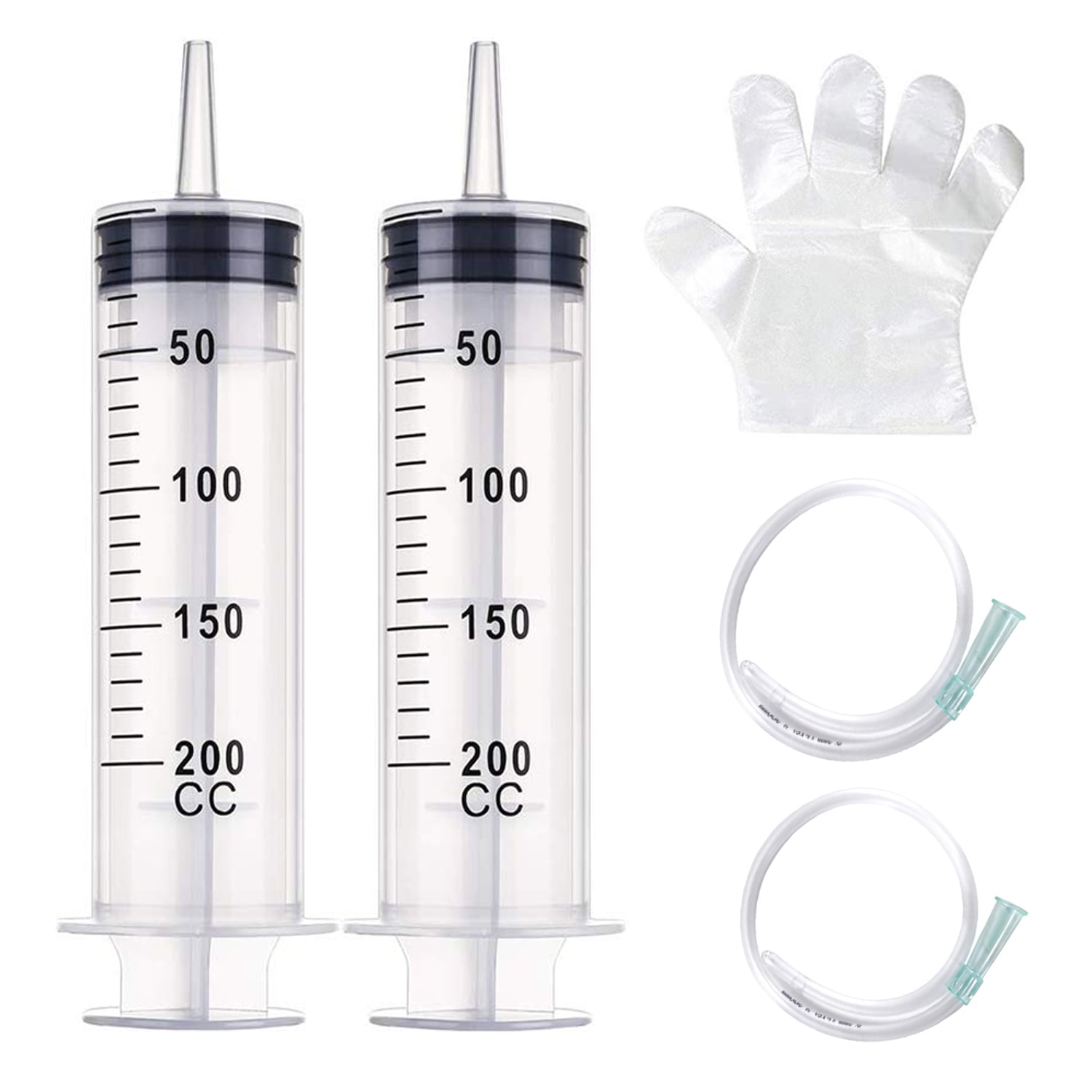 2 Pack 200ml Large Syringes With 2 Tubes And 100Pcs Disposable Plastic ...
