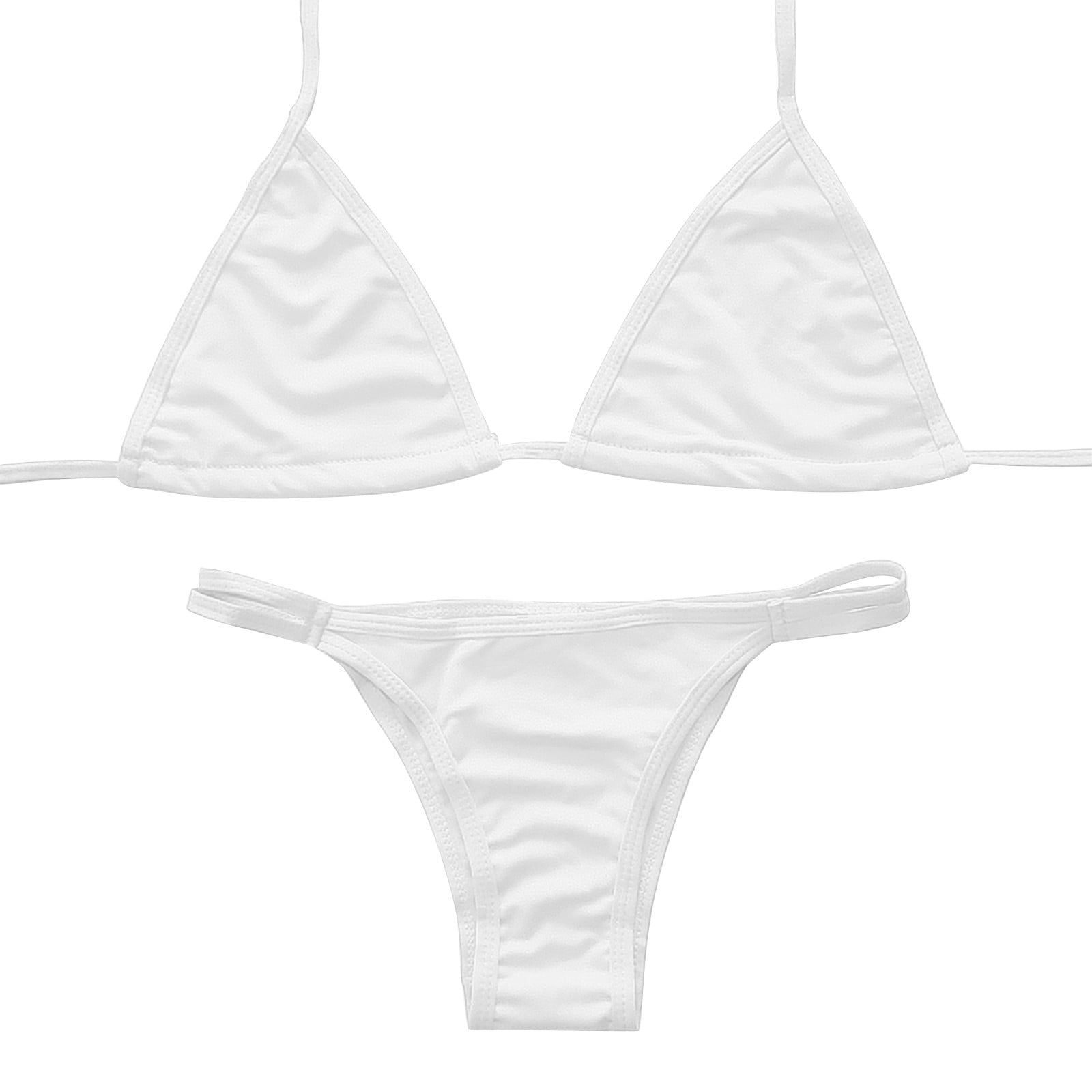 2 Pack 2024 Womens Solid Three Bikini Thongs Point Split Bikini Summer